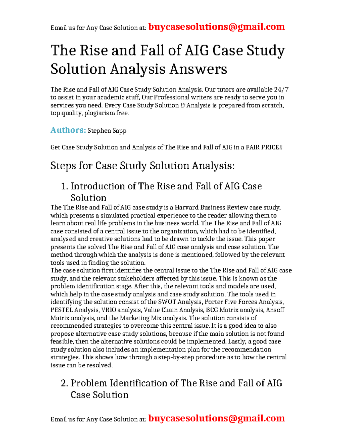 Case Solution The Rise and Fall of AIG - The Rise and Fall of AIG Case ...