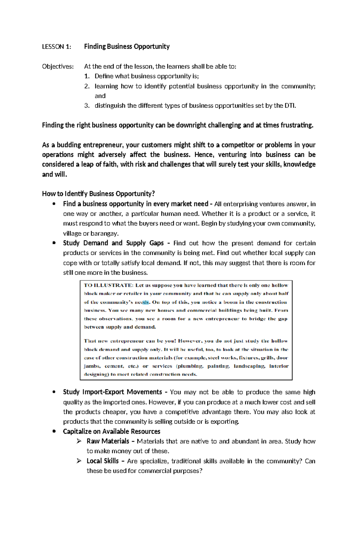 Lesson 1 Finding Business Opportunity - LESSON 1: Finding Business ...