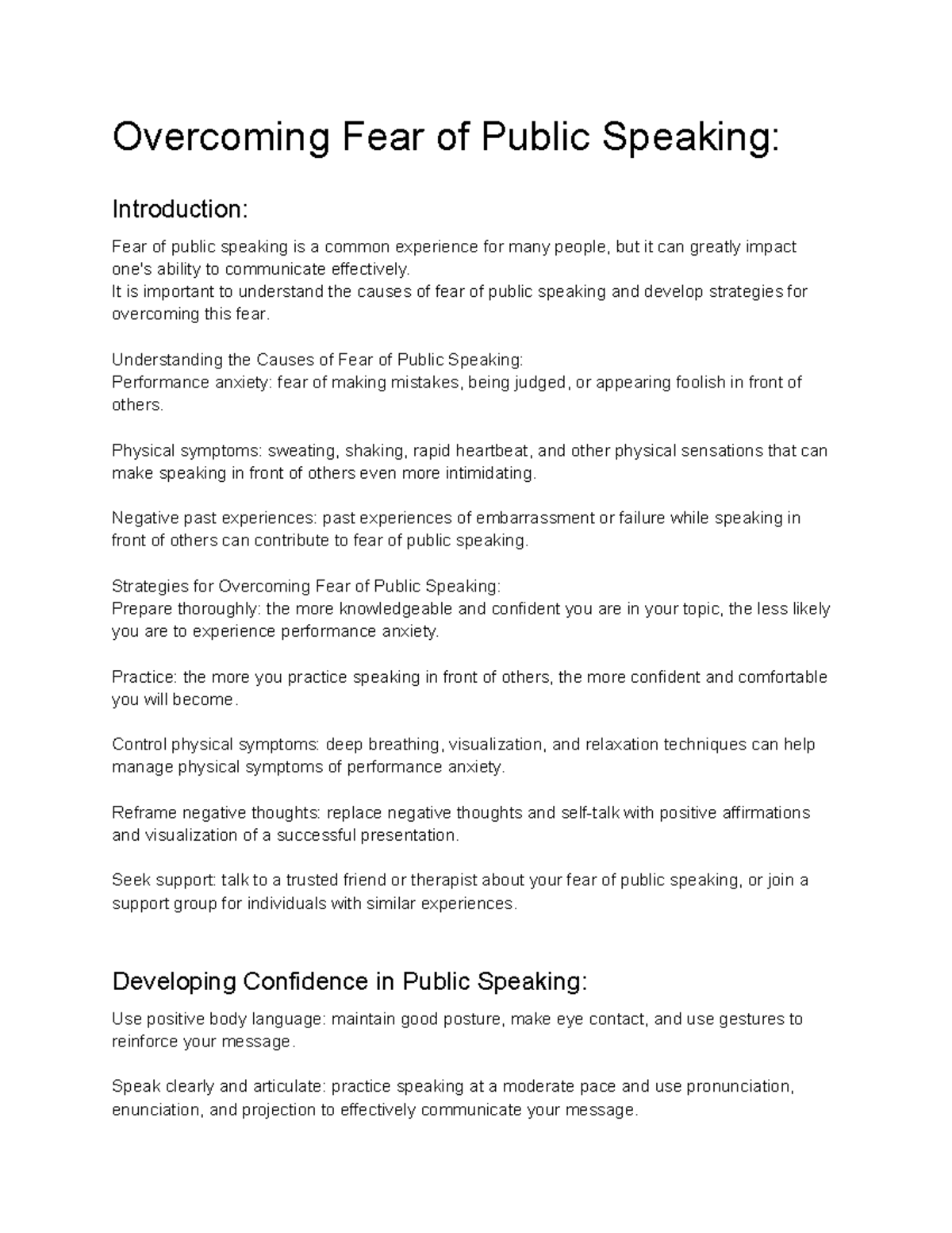 Communication Skills Lecture Notes 19 - Overcoming Fear of Public ...