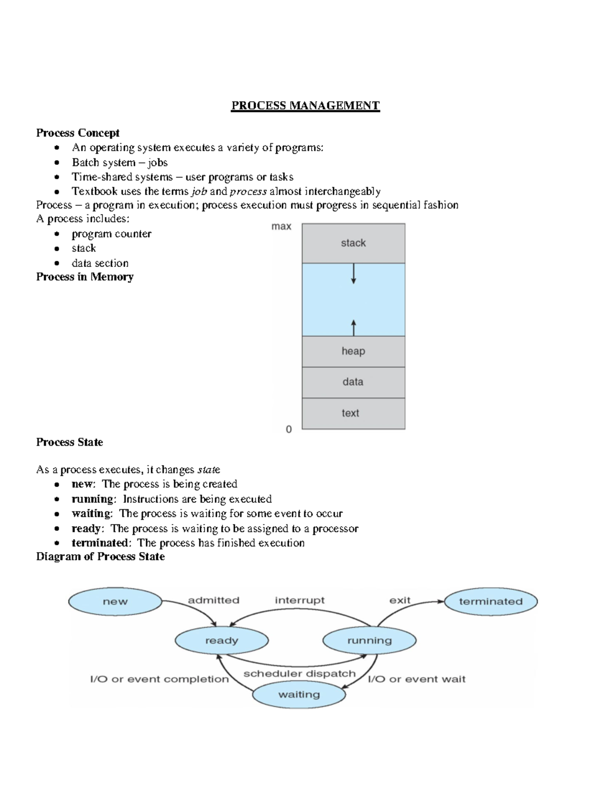 Process Management - Operating system - UoK - Studocu