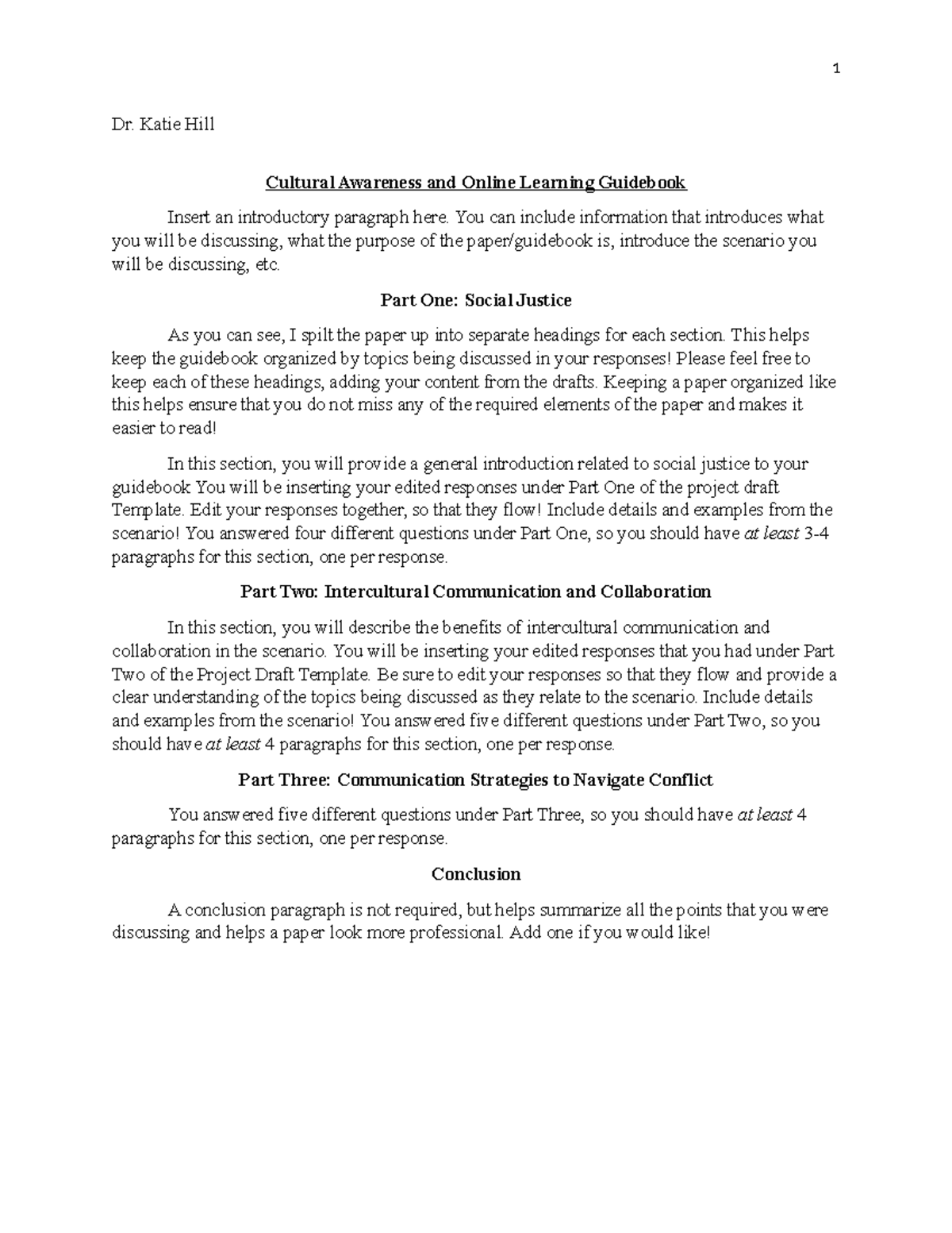 Project Template - 1 Dr. Katie Hill Cultural Awareness and Online ...