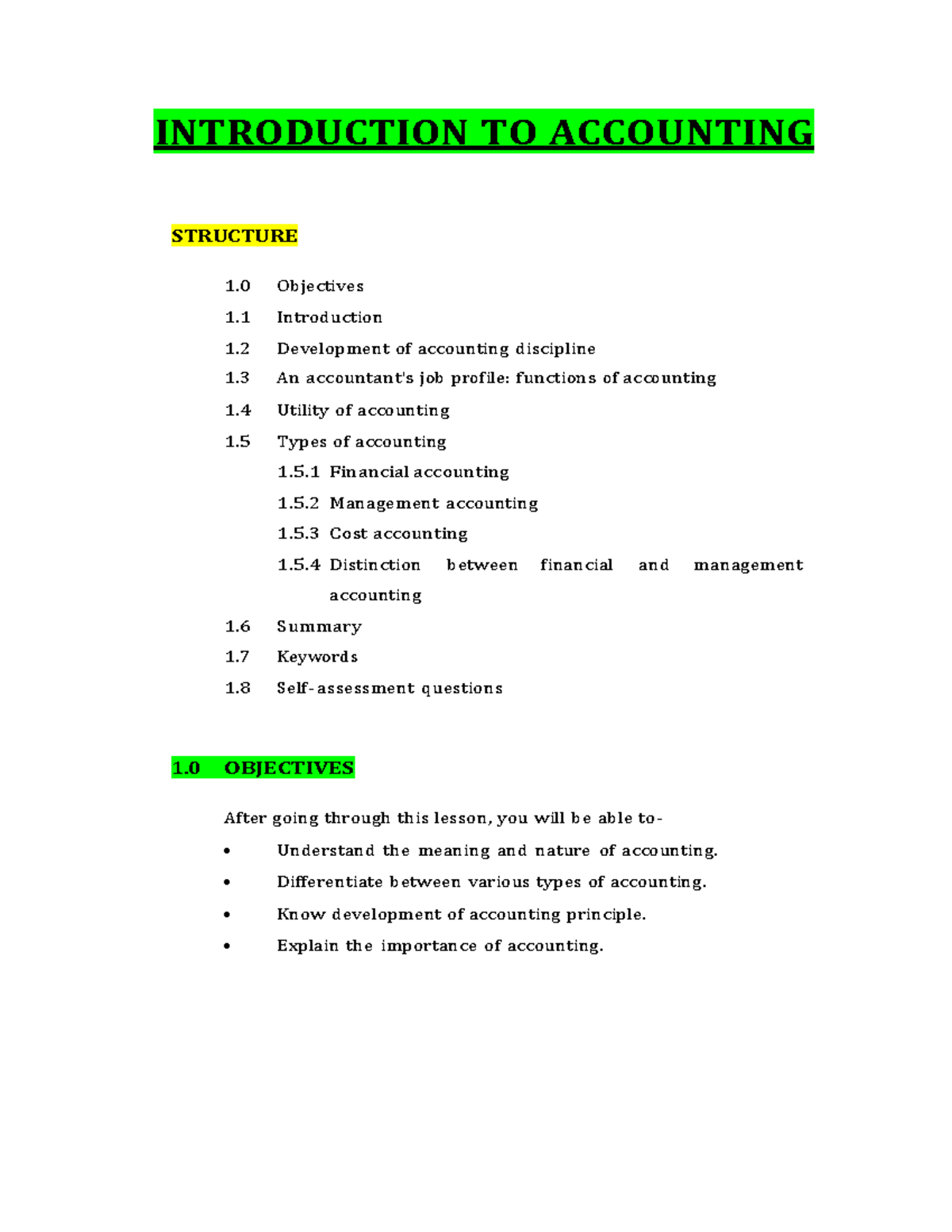 Introduction TO Accounting - INTRODUCTION TO ACCOUNTING STRUCTURE 1 ...