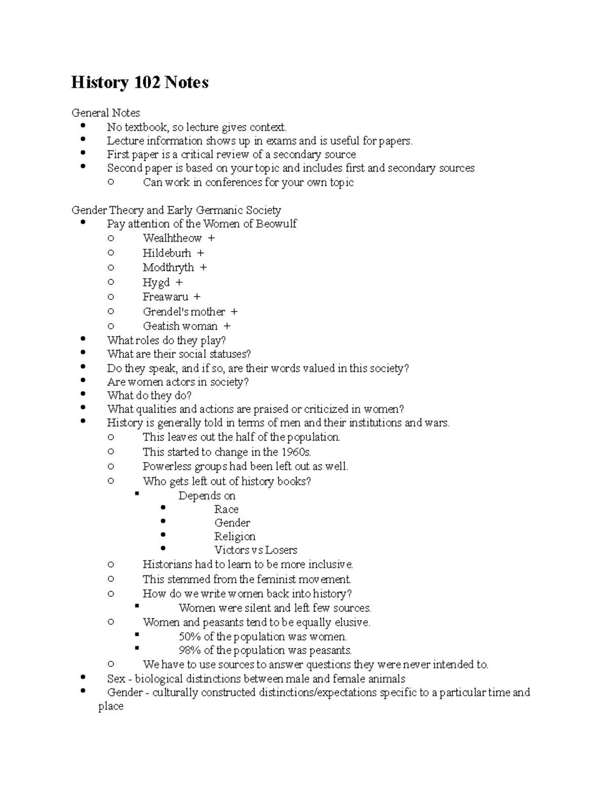 History 102 - Bellevue College - History 102 Notes General Notes No ...