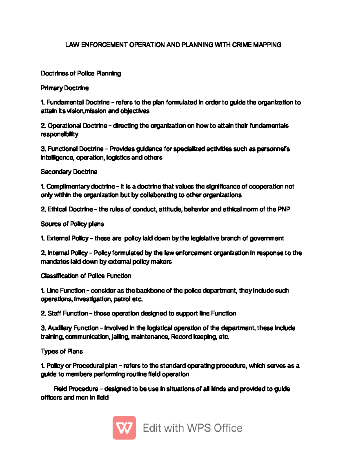 LEA- Pelim - lecture notes for lea - LAW ENFORCEMENT OPERATION AND ...