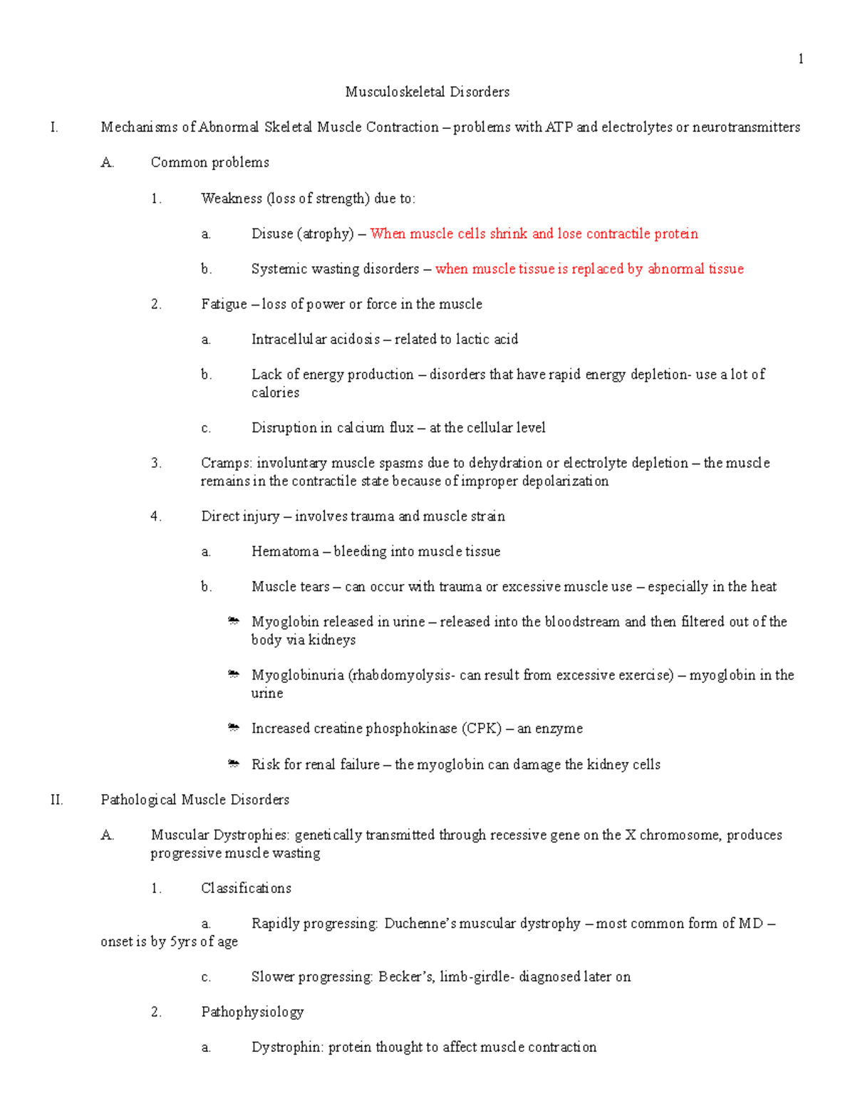 Musculoskeletal - Class: Introduction to Pathophysiology Course Code ...