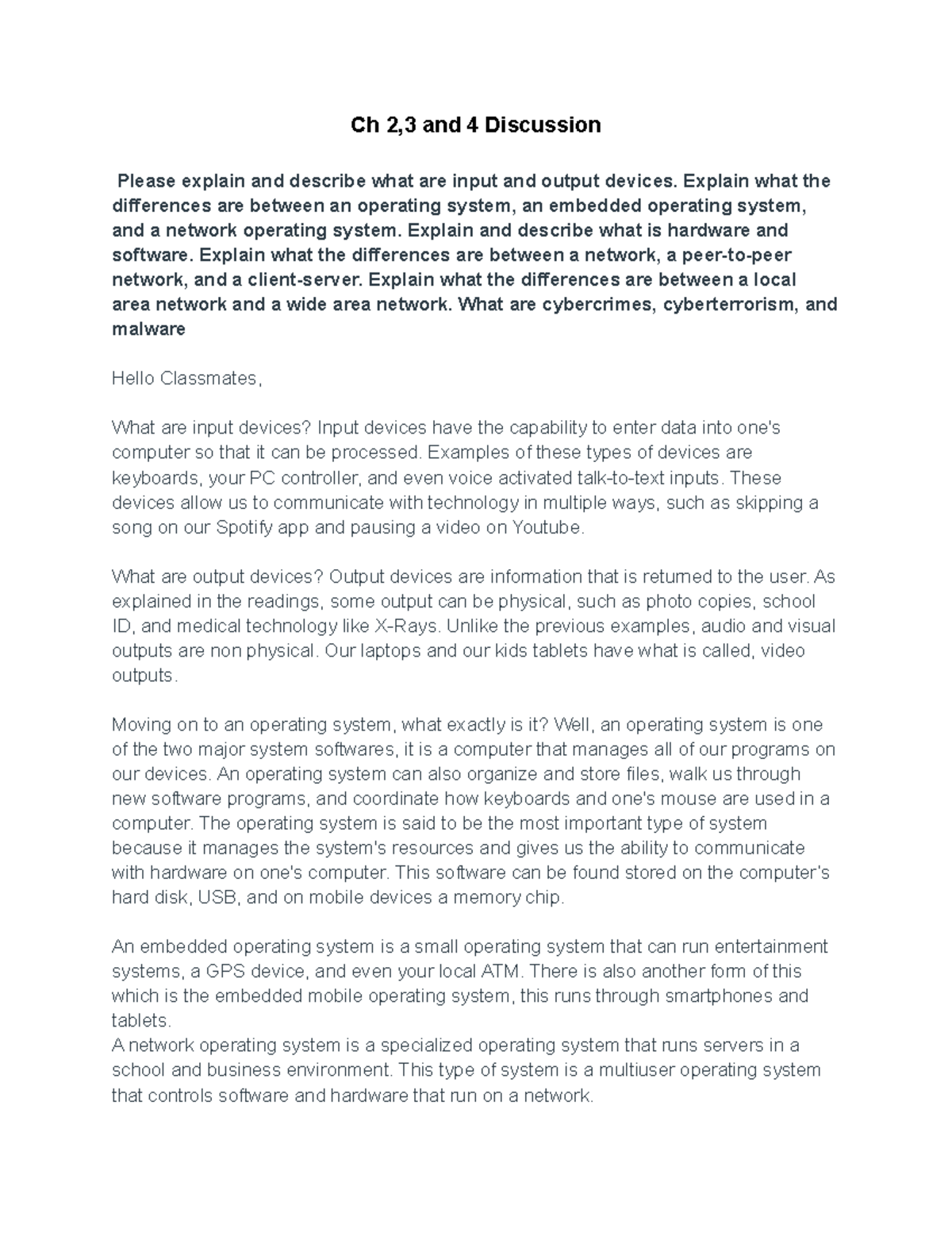 Ch 2,3 and 4 Discussion - Chapters 2,3, and 4 - Ch 2,3 and 4 Discussion ...