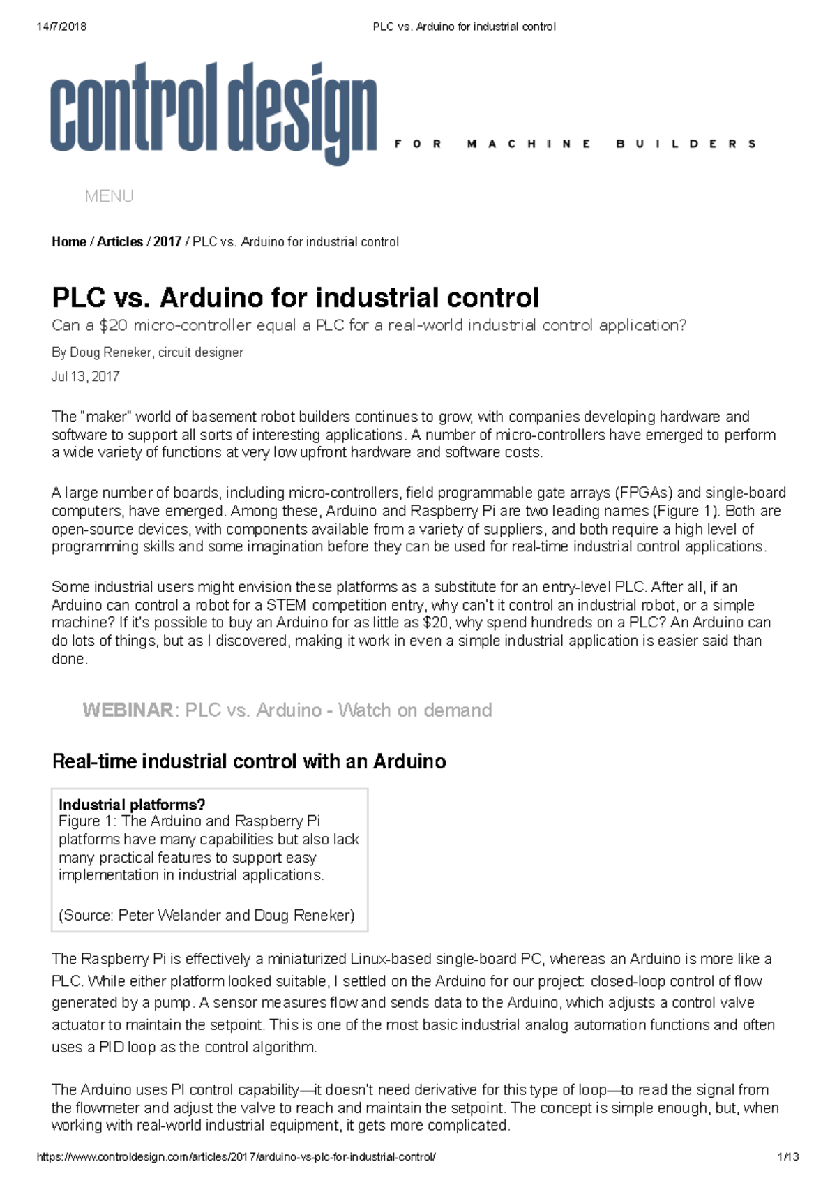 PLC-vs - Clase: Controlador lógico programable - Home / Articles / 2017 / PLC vs. Arduino for ...