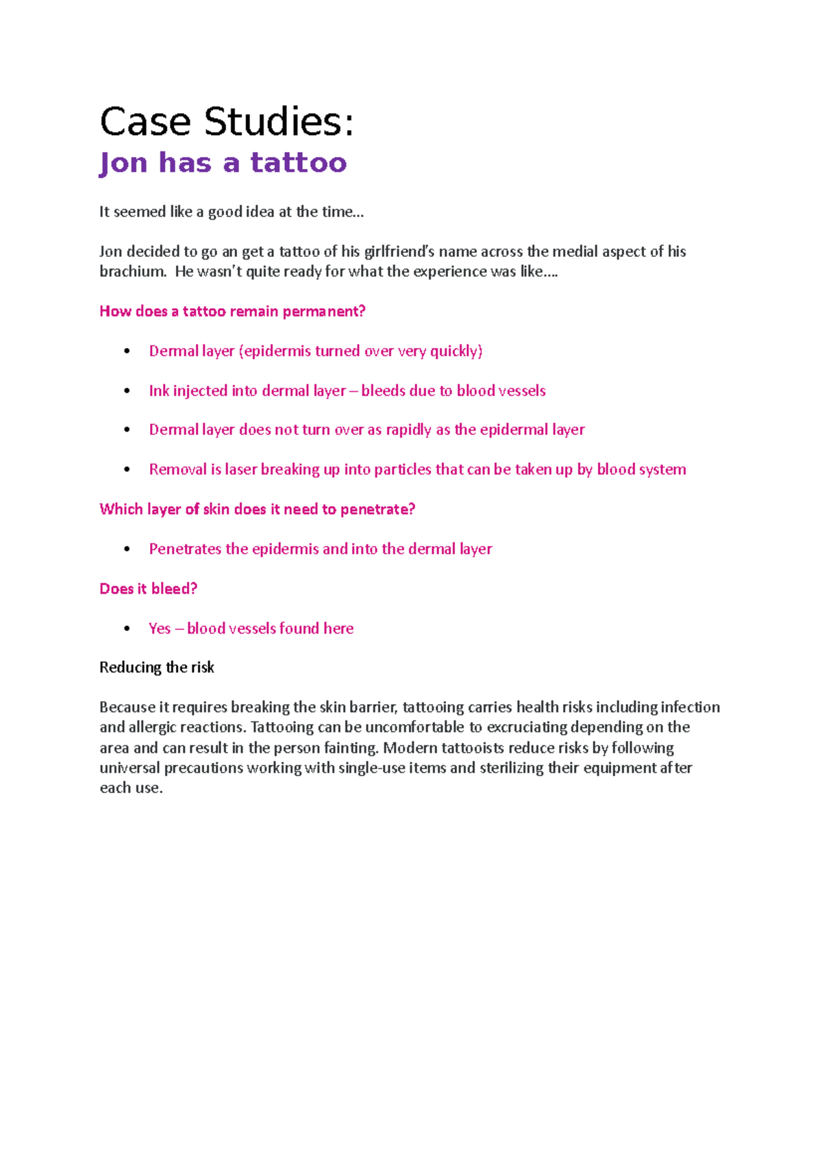 Case Studies - Anatomy 2021 - LFS122 - USC - Studocu