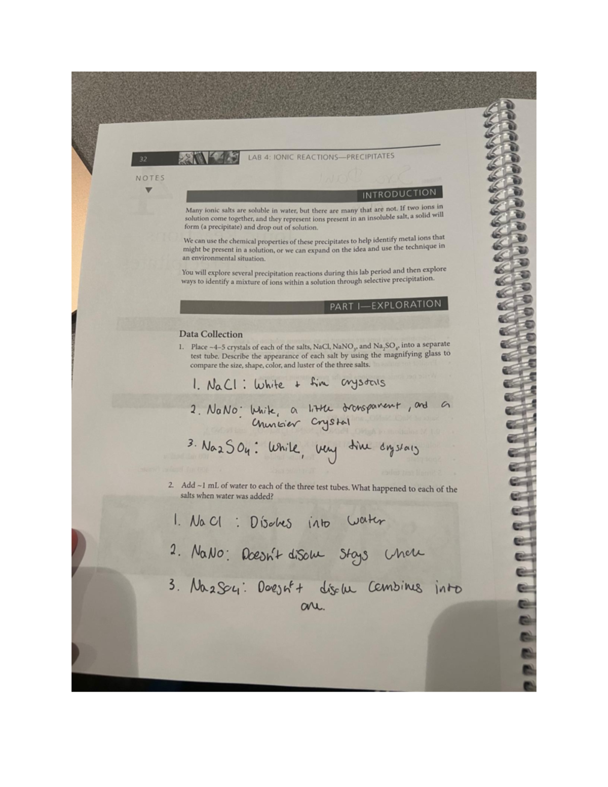 LAB 4 - Lab 4 on Ionic Reactions - Precipitates - 32 LAB 4: IONIC NOTES ...