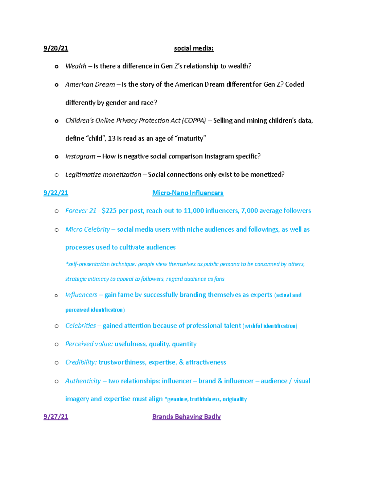 Becoming an influencer notes - 9/20/21 social media: o Wealth – Is ...