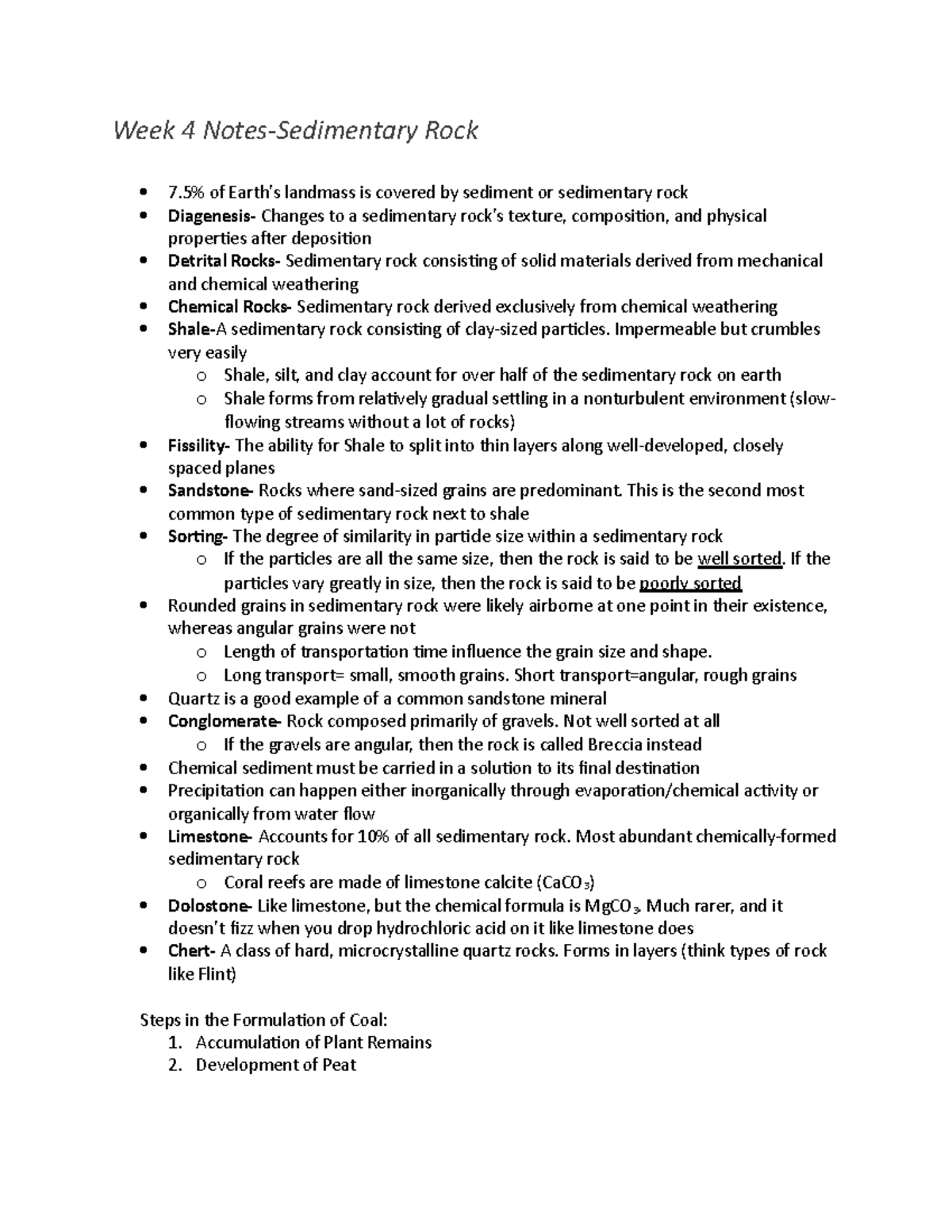Geology Week 4 Notes - Week 4 Notes-Sedimentary Rock 7% of Earth’s ...