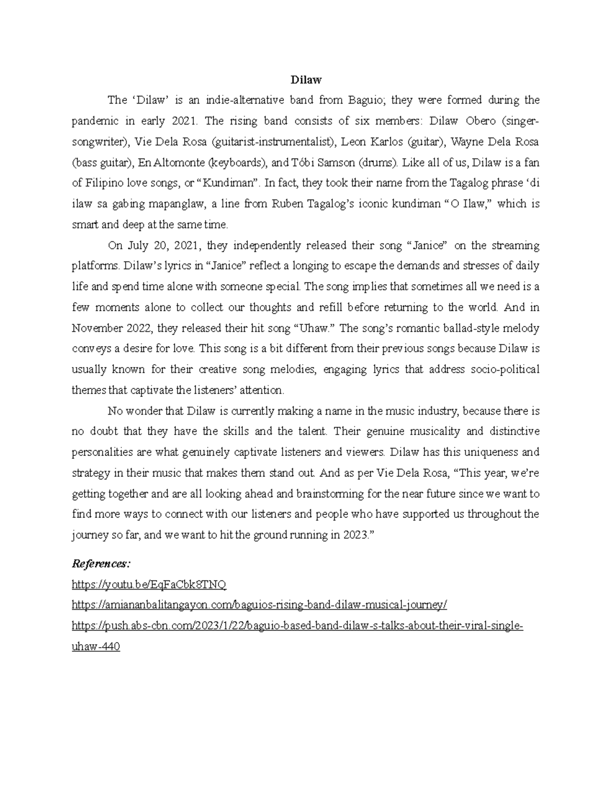 Dilaw Reaction Paper - Dilaw The ‘Dilaw’ is an indie-alternative band ...