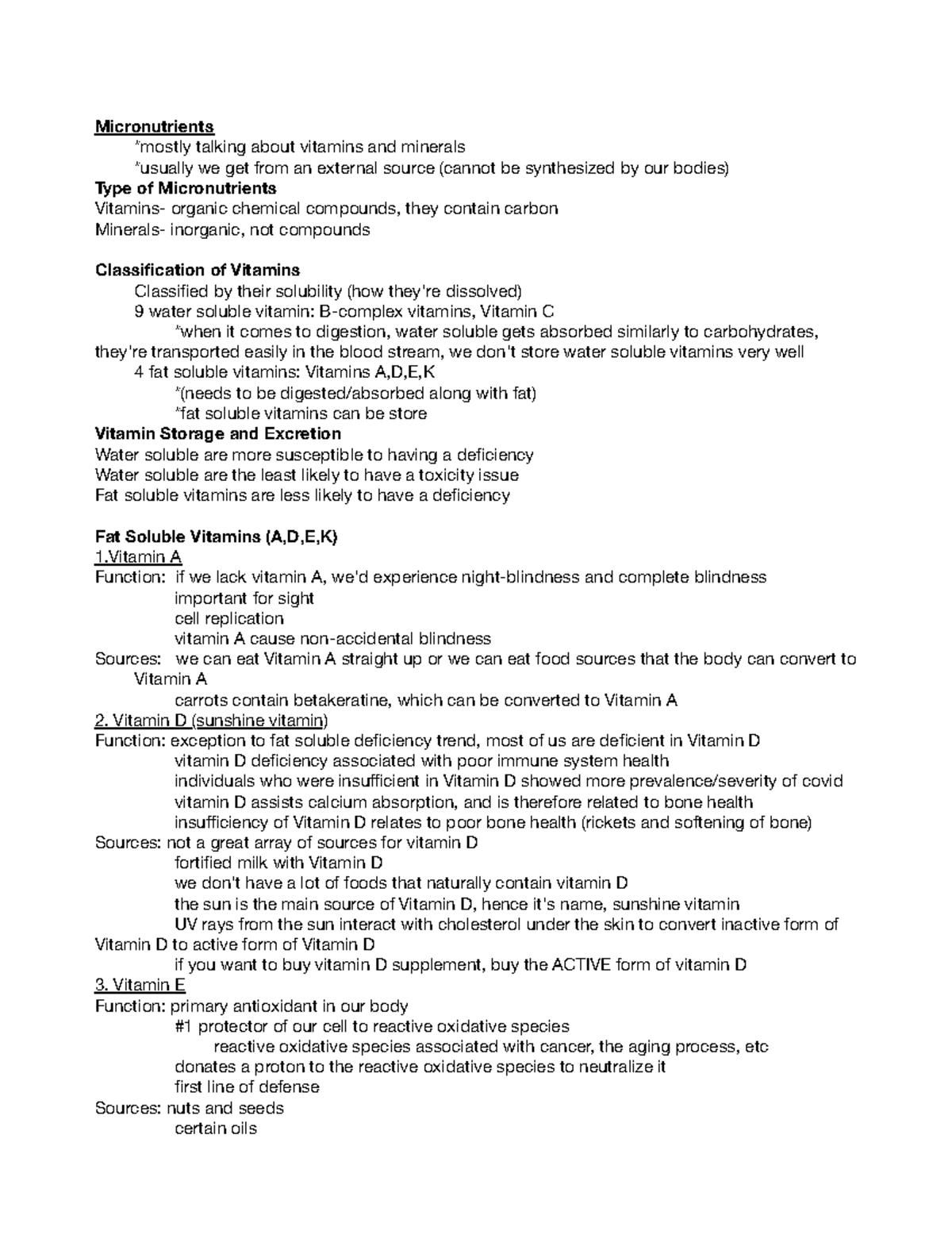 4-5 Micronutrients Notes Vitamins and Minerals - Micronutrients *mostly ...