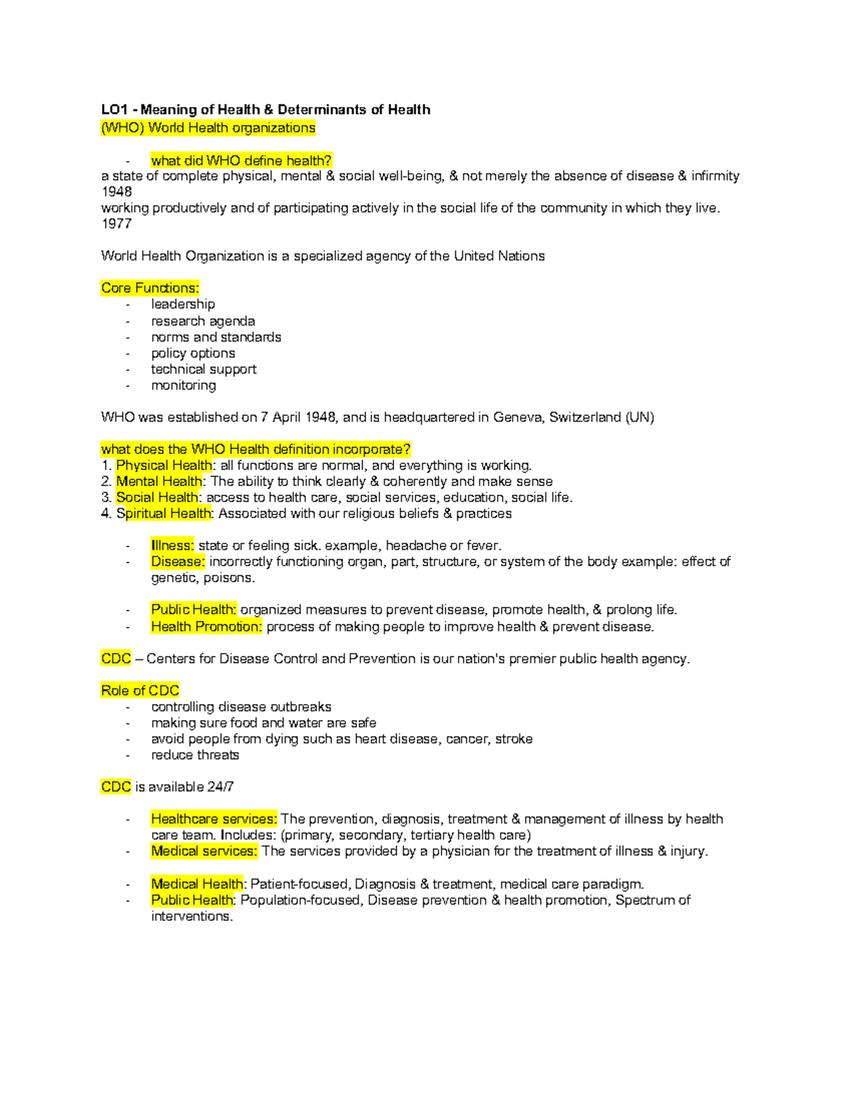 Intro to sys & pract - lecture note :) - LO1 - Meaning of Health ...