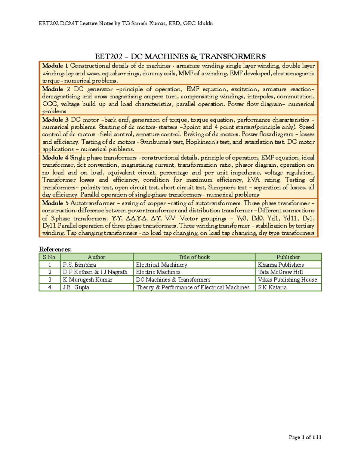 DCMT Lecture Notes Full - EET202 – DC MACHINES & TRANSFORMERS Module 1 ...