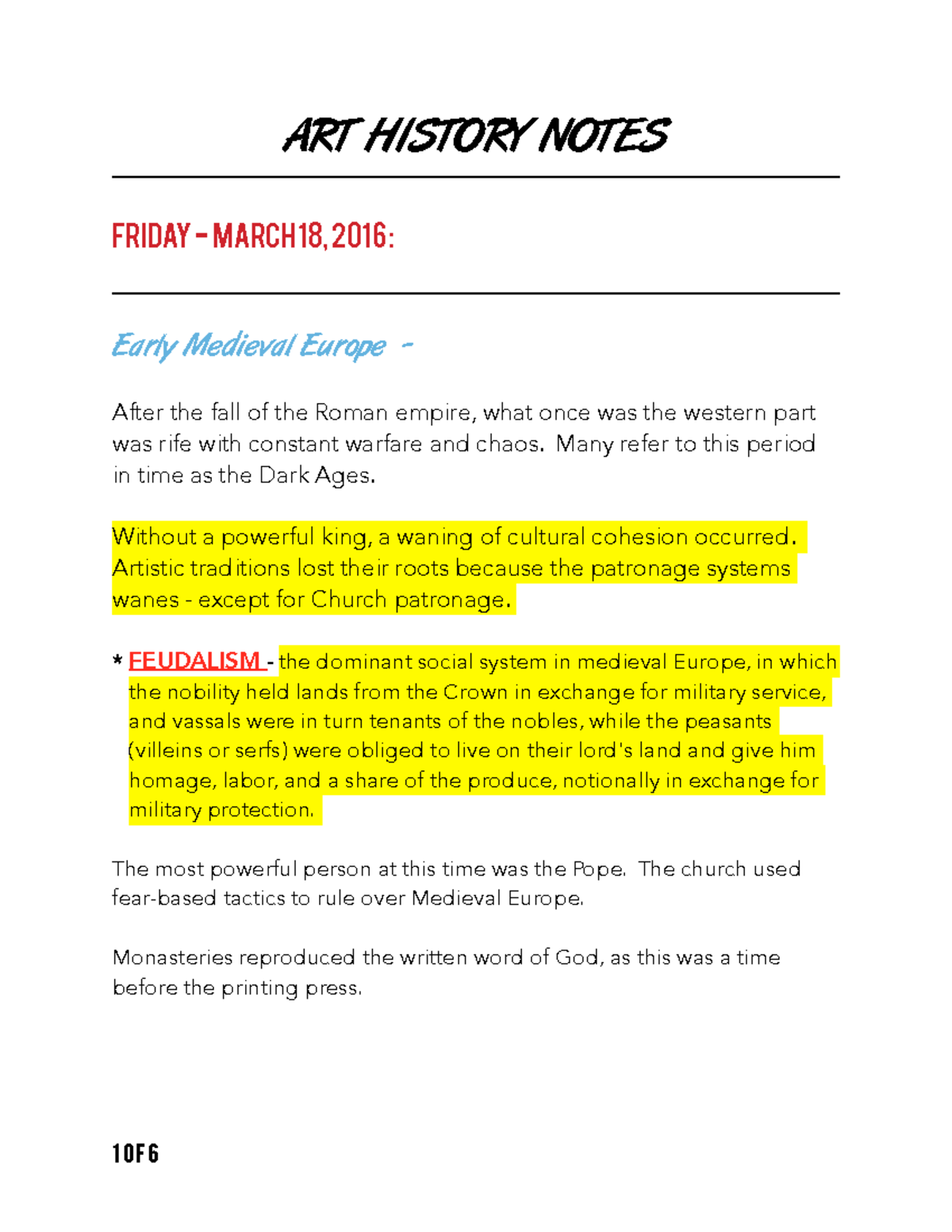 Art History - Early Medieval Europe - ART HISTORY NOTES Friday March 18 ...