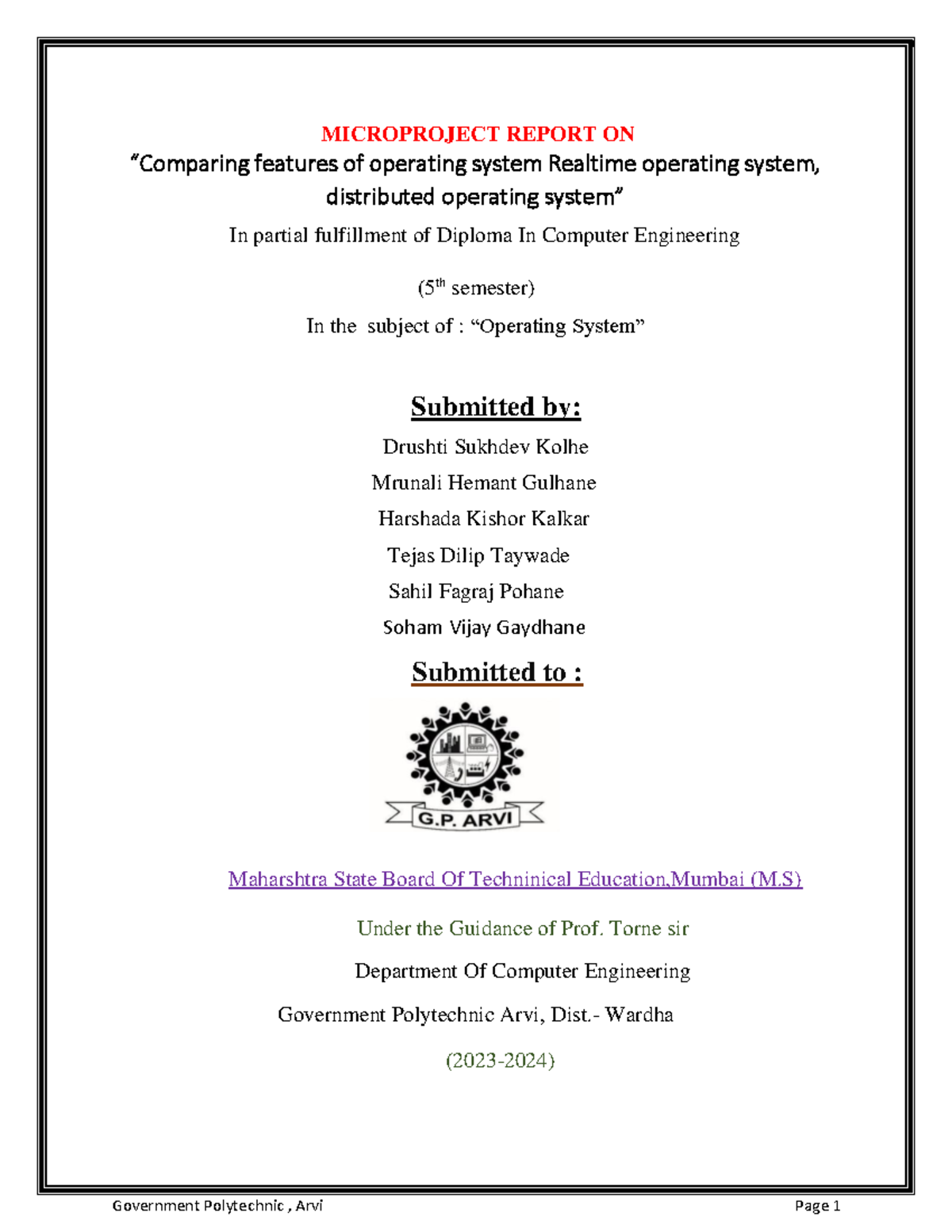 Osy microproject - MICROPROJECT REPORT ON “Comparing features of ...