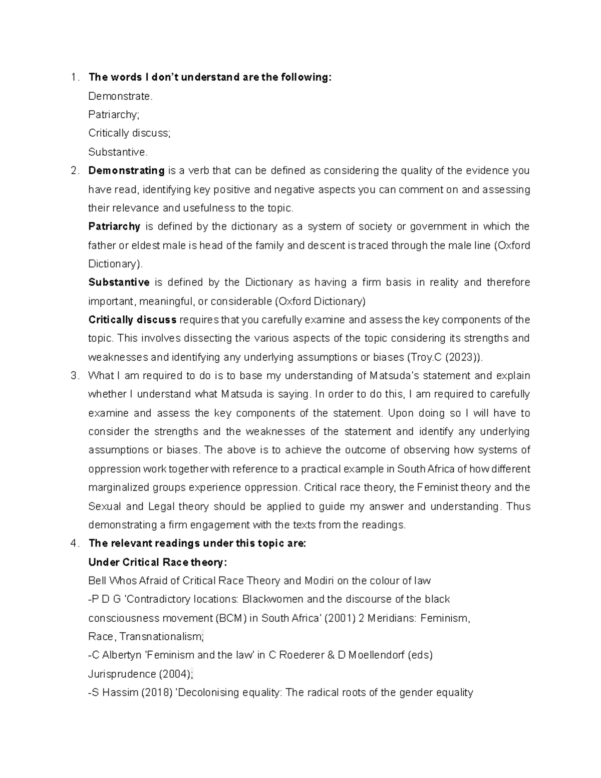 Jusris TUT 4 - law - The words I don’t understand are the following ...