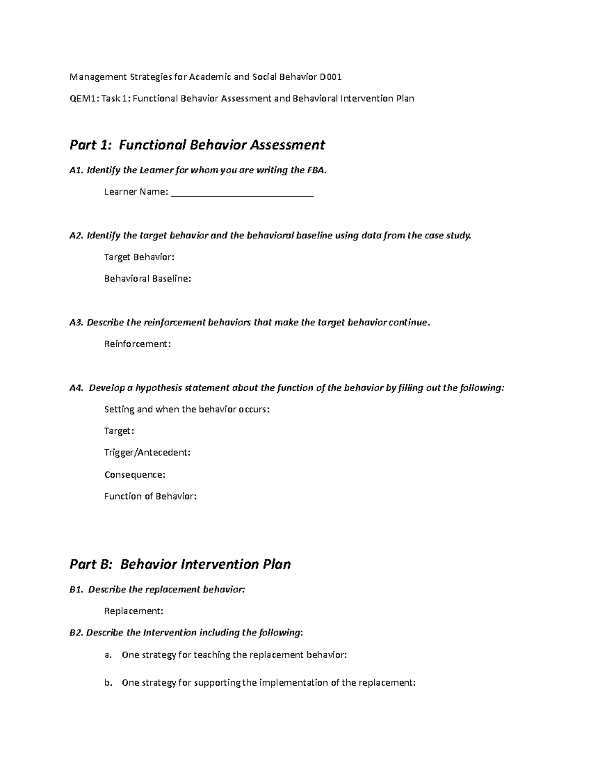 D01New Suggested Format Task 1 FBA and BIP - Management Strategies for ...