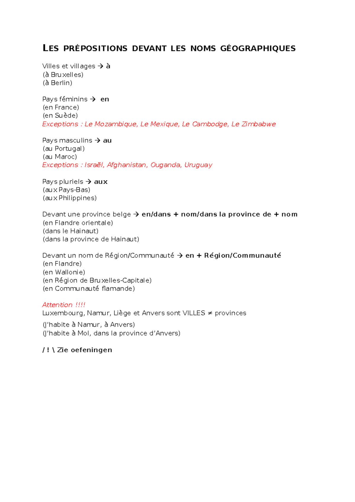 Les prépositions devant les noms géographiques - LES PRÉPOSITIONS ...