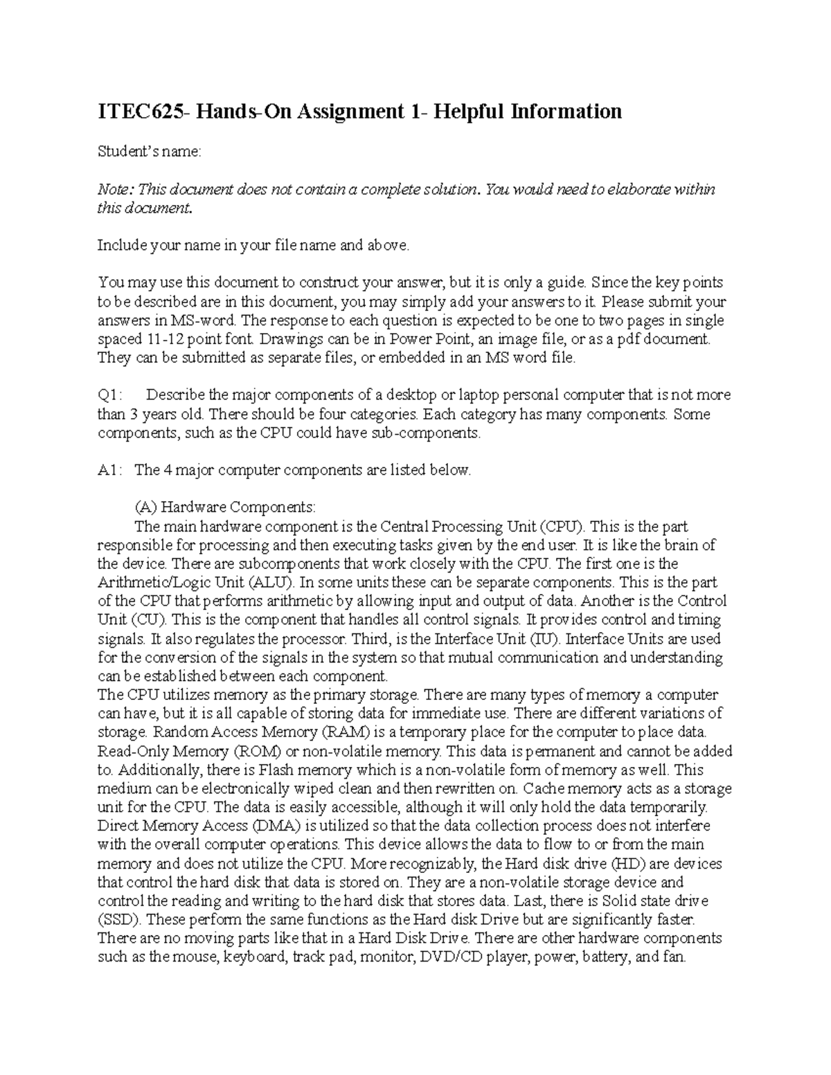 HOA1 - ITEC625- Hands-On Assignment 1- Helpful Information Student’s ...