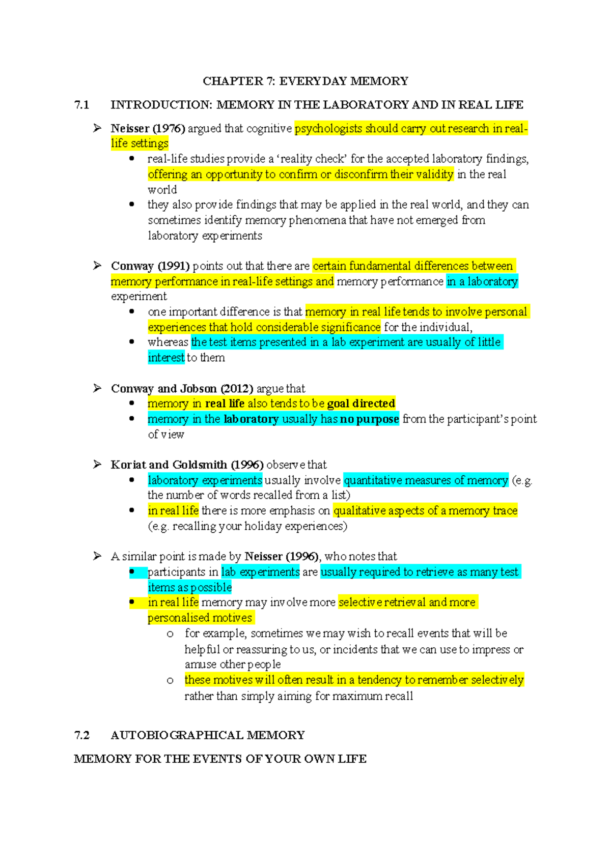 Chapter 7 - Everyday Memory - CHAPTER 7: EVERYDAY MEMORY 7 INTRODUCTION ...