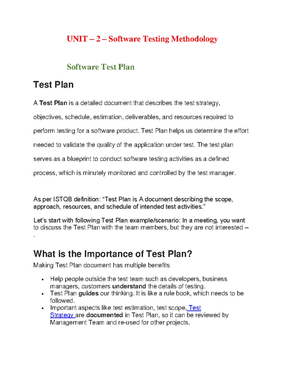 SQT - Unit 2 - Notes - UNIT – 2 – Software Testing Methodology Software ...