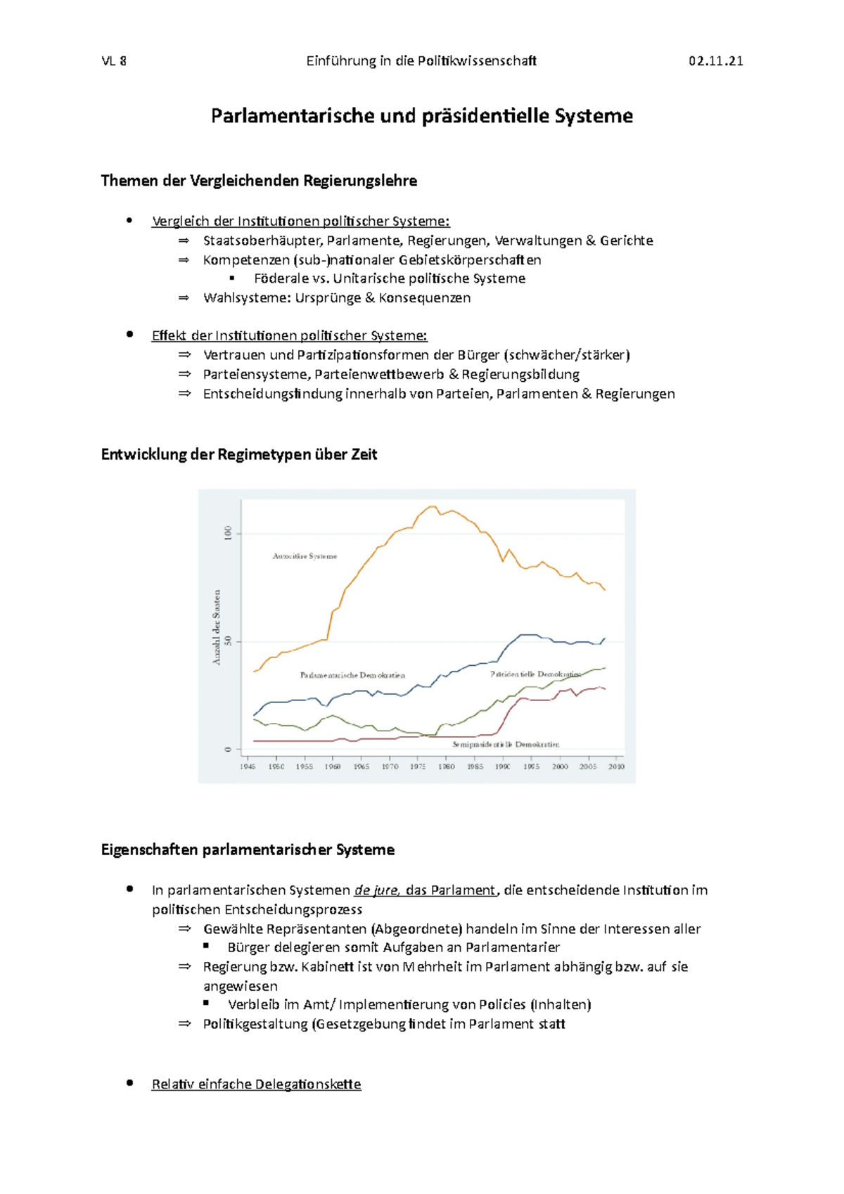 VL 8 Parlamentarische und präsidentielle Systeme - Parlamentarische und ...