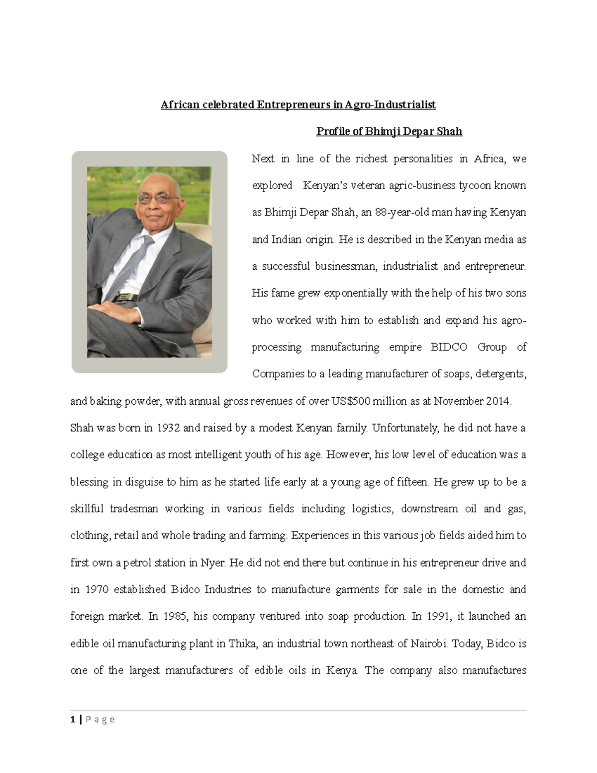 Bhimiji Depar Shah - Profile of richest African industrial - African ...