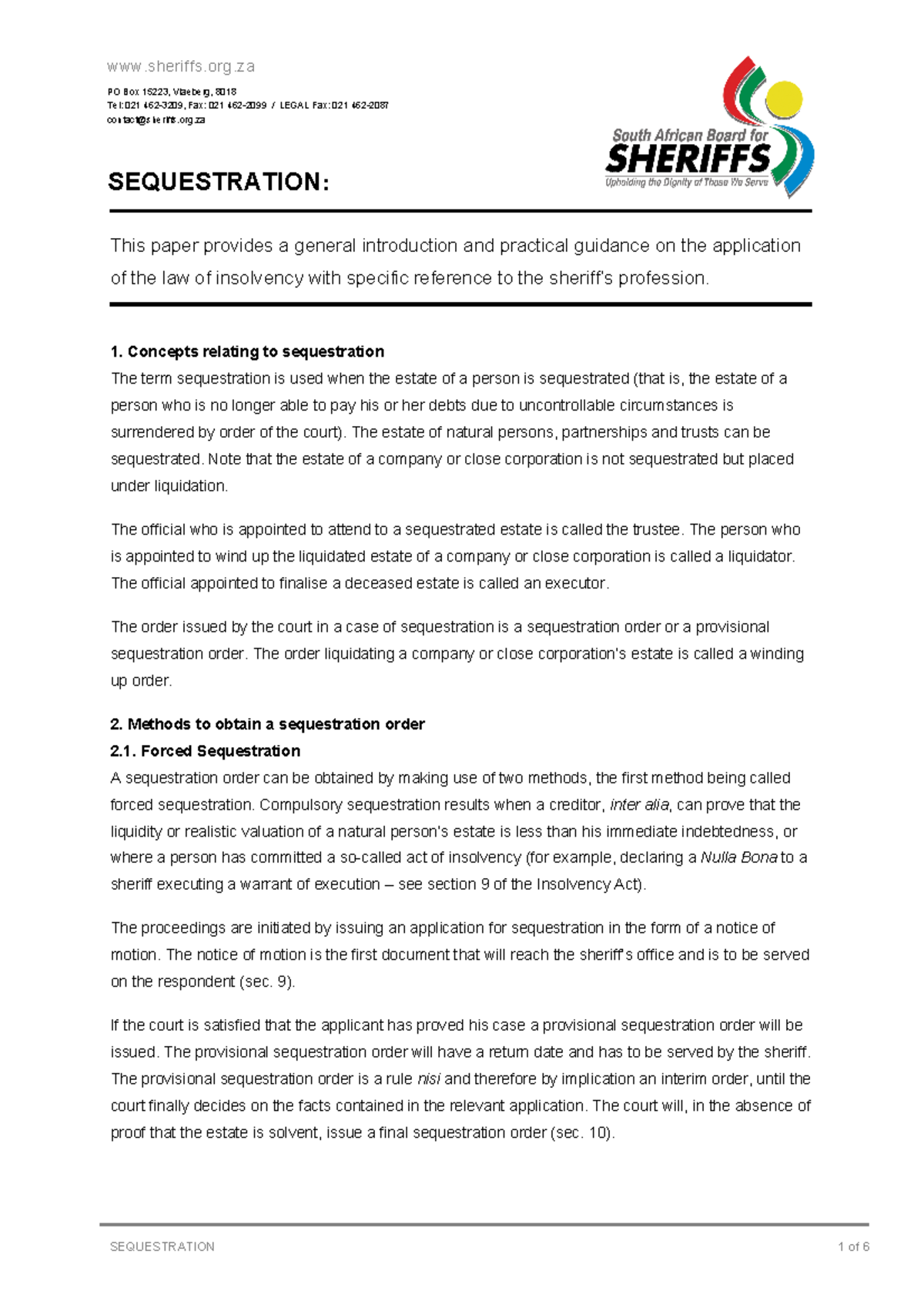 Sequestration Form Jun 14 - SEQUESTRATION: sheriffs.org PO Box 15223 ...