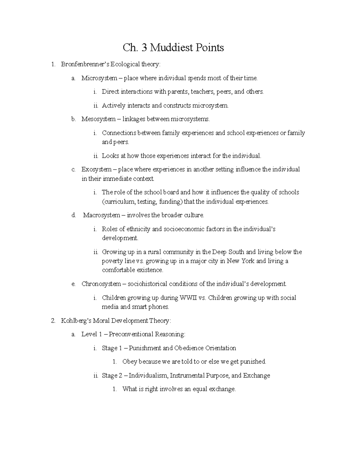 Ch. 3 Muddiest Point - Ch. 3 Muddiest Points Bronfenbrenner’s ...