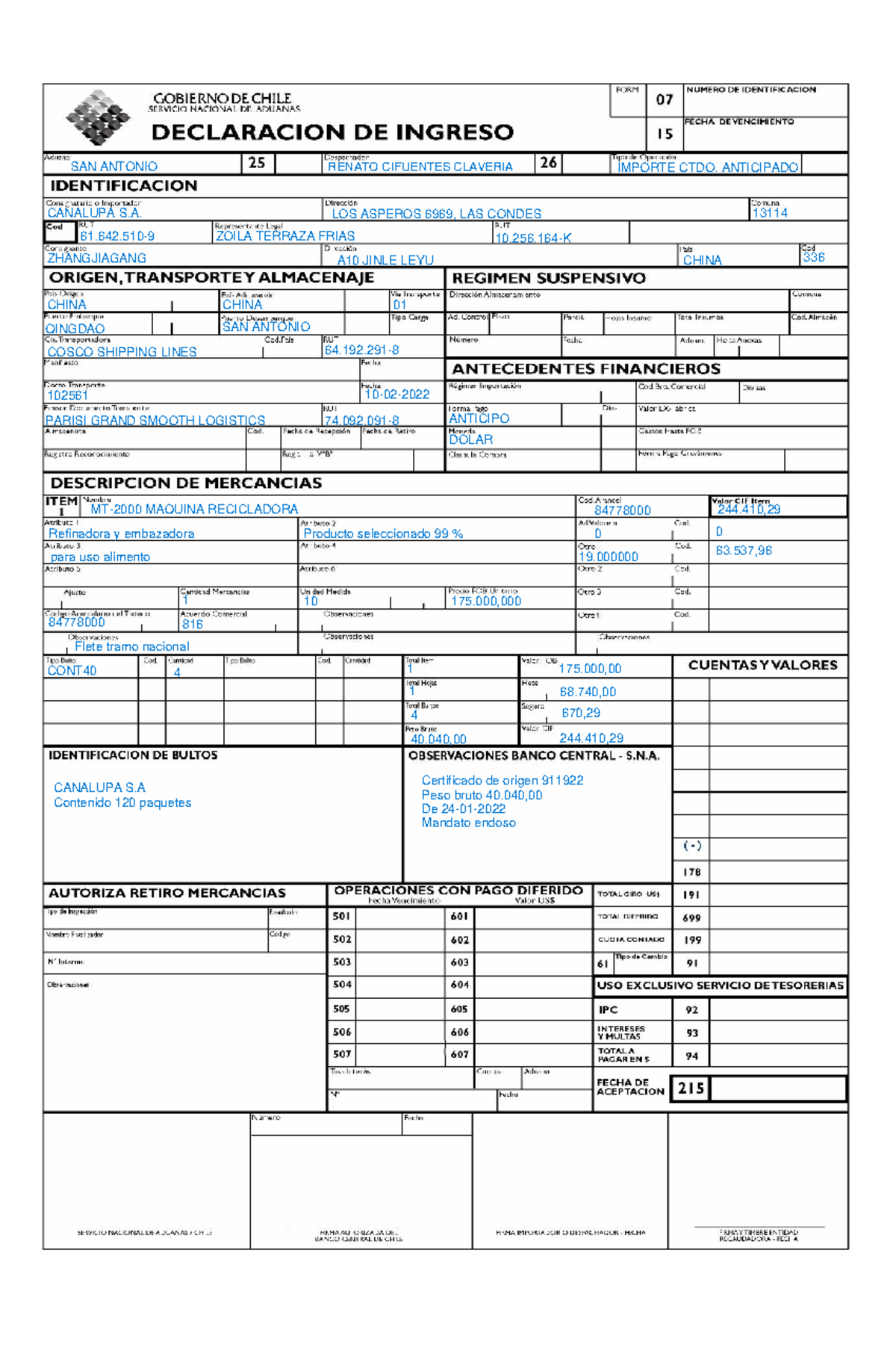 Form din hoja principal - tramitacion aduanera de entrada - Studocu