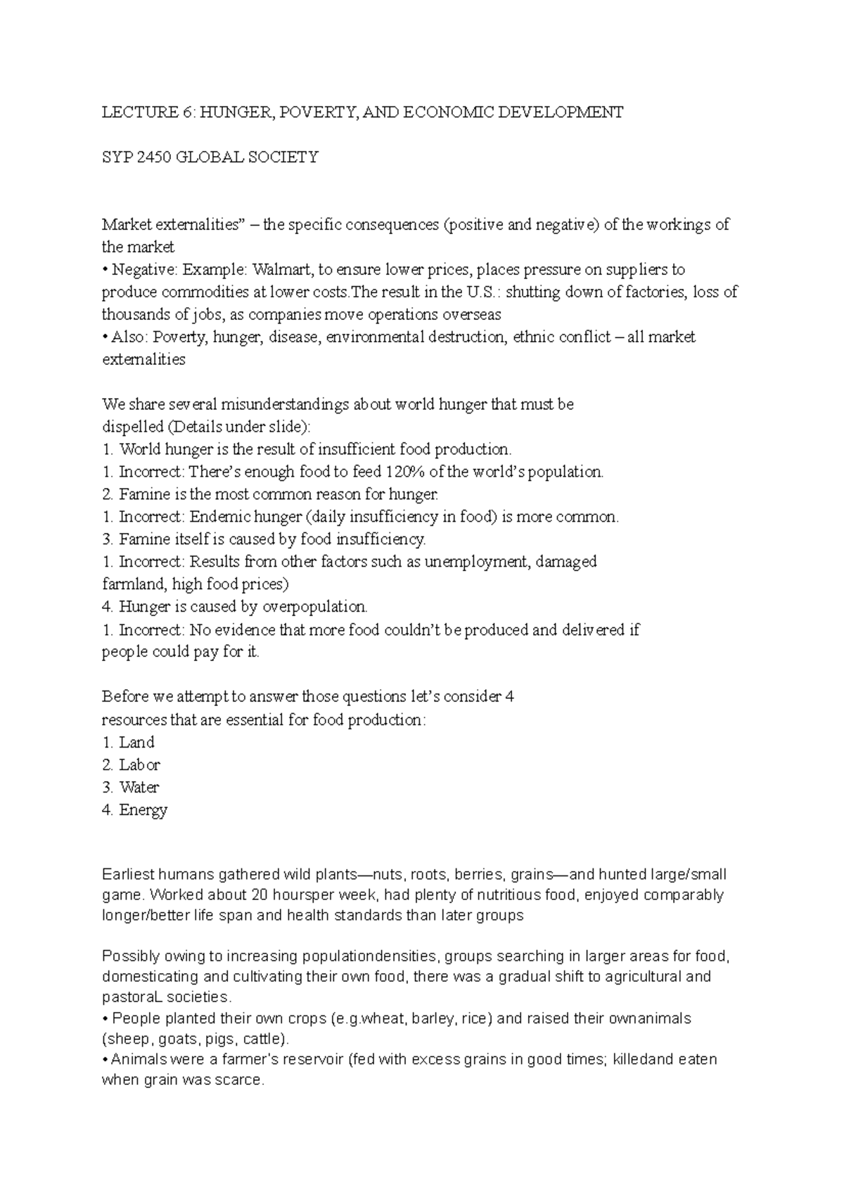 Lecture 6 - LECTURE 6: HUNGER, POVERTY, AND ECONOMIC DEVELOPMENT SYP ...