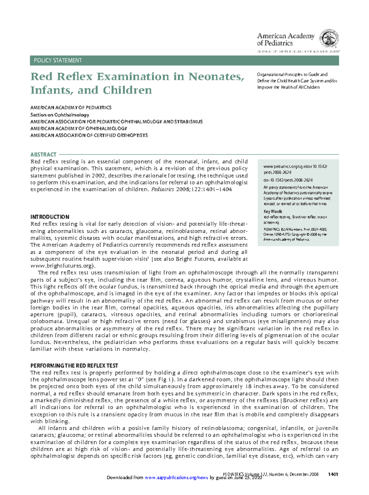 Red Reflex Examination in Neonates, Infants, and Children - POLICY ...