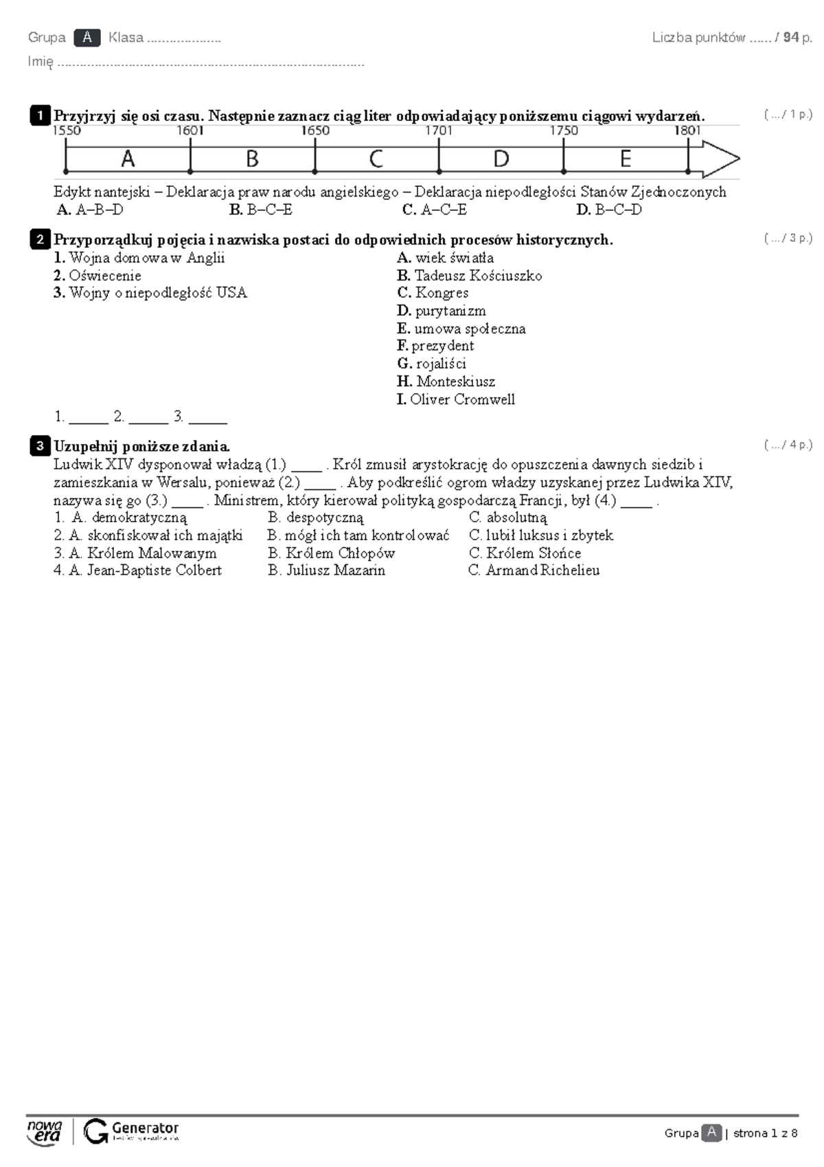 683884894 4 Od Absolutyzmu Do Republiki Test z Widoczną Punktacją ...