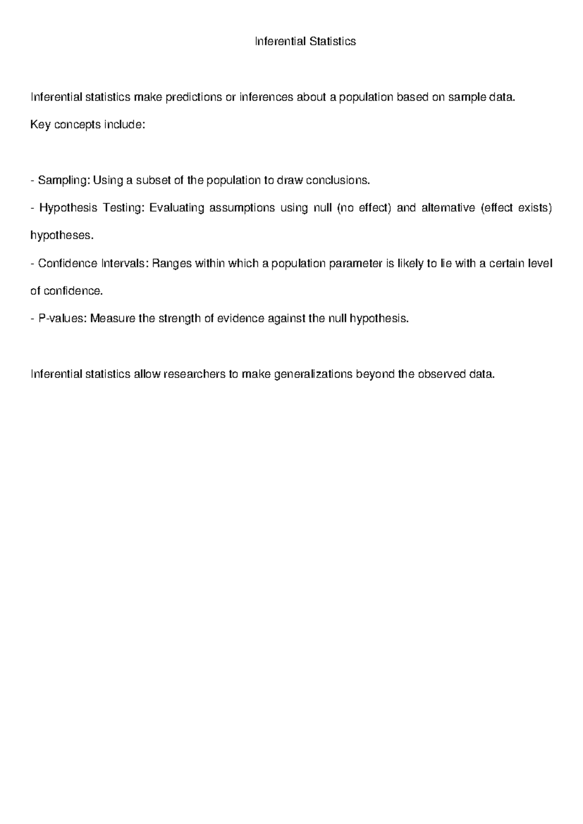 Statistical Concepts-2 - Inferential Statistics Inferential statistics ...