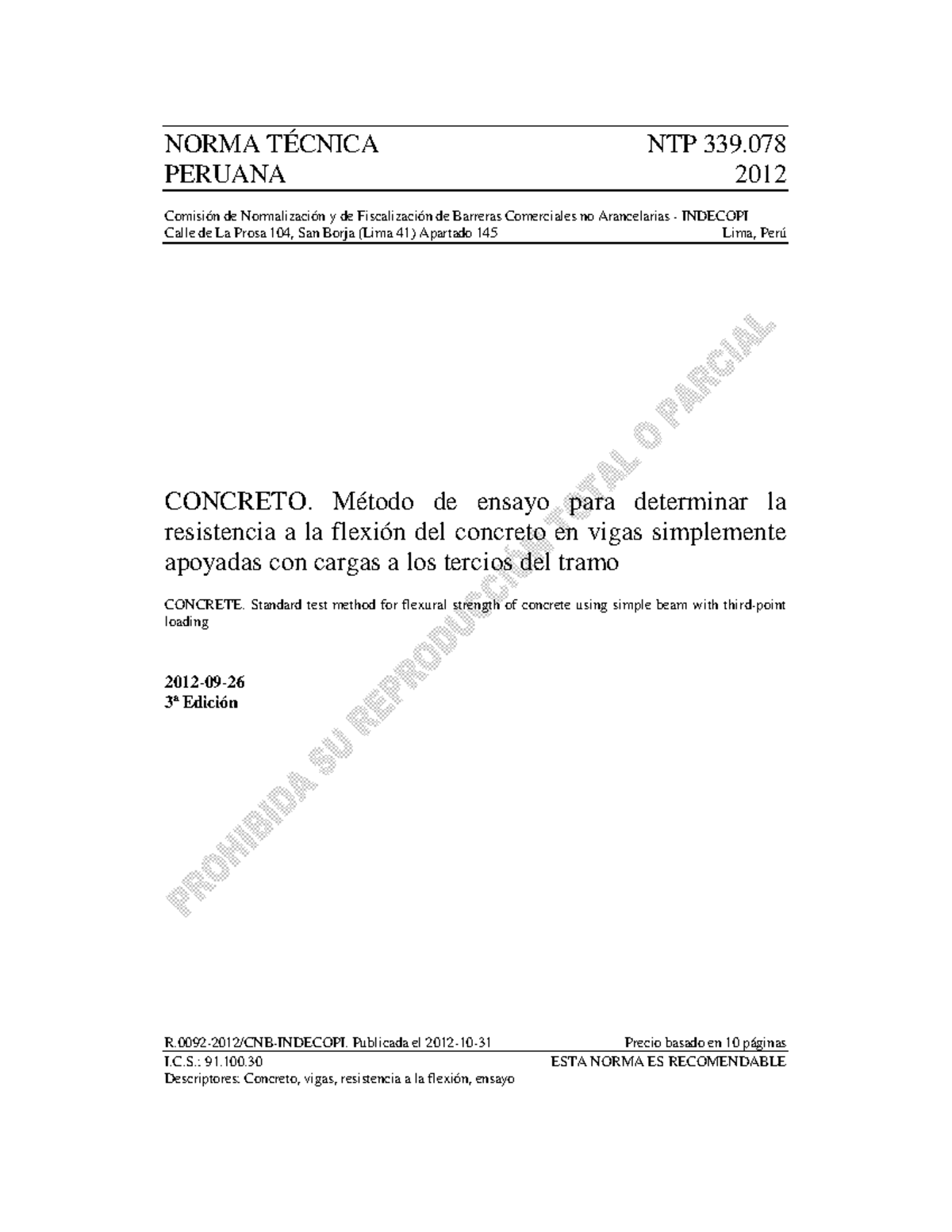 Ntp 339078 ensayo de flexionpdf - Í NORMA TÉCNICA NTP 339. PERUANA 2012 ...