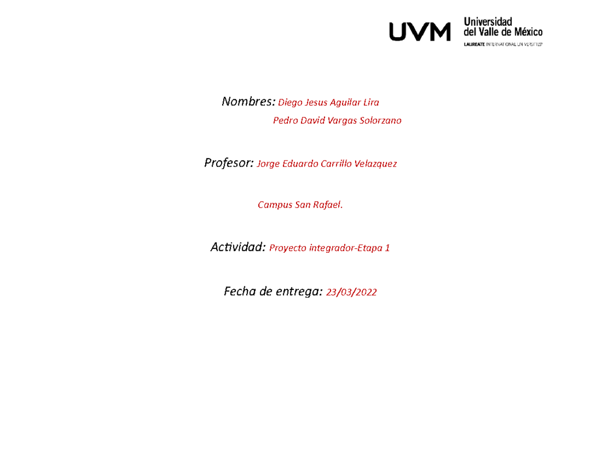 Proyecto Integrador Etapa 1 Actividad 2 Blackboard Nombres Diego