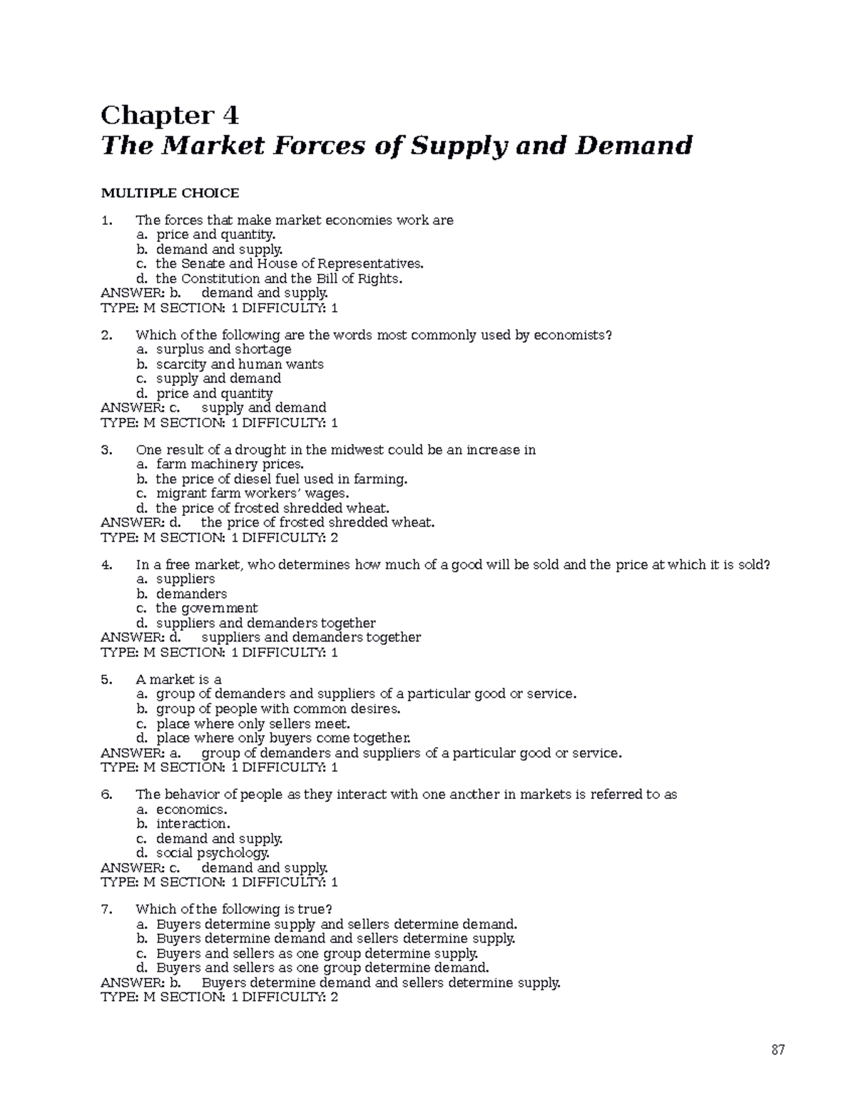 Chapter-4 - key for chapter 4 - Chapter 4 The Market Forces of Supply ...