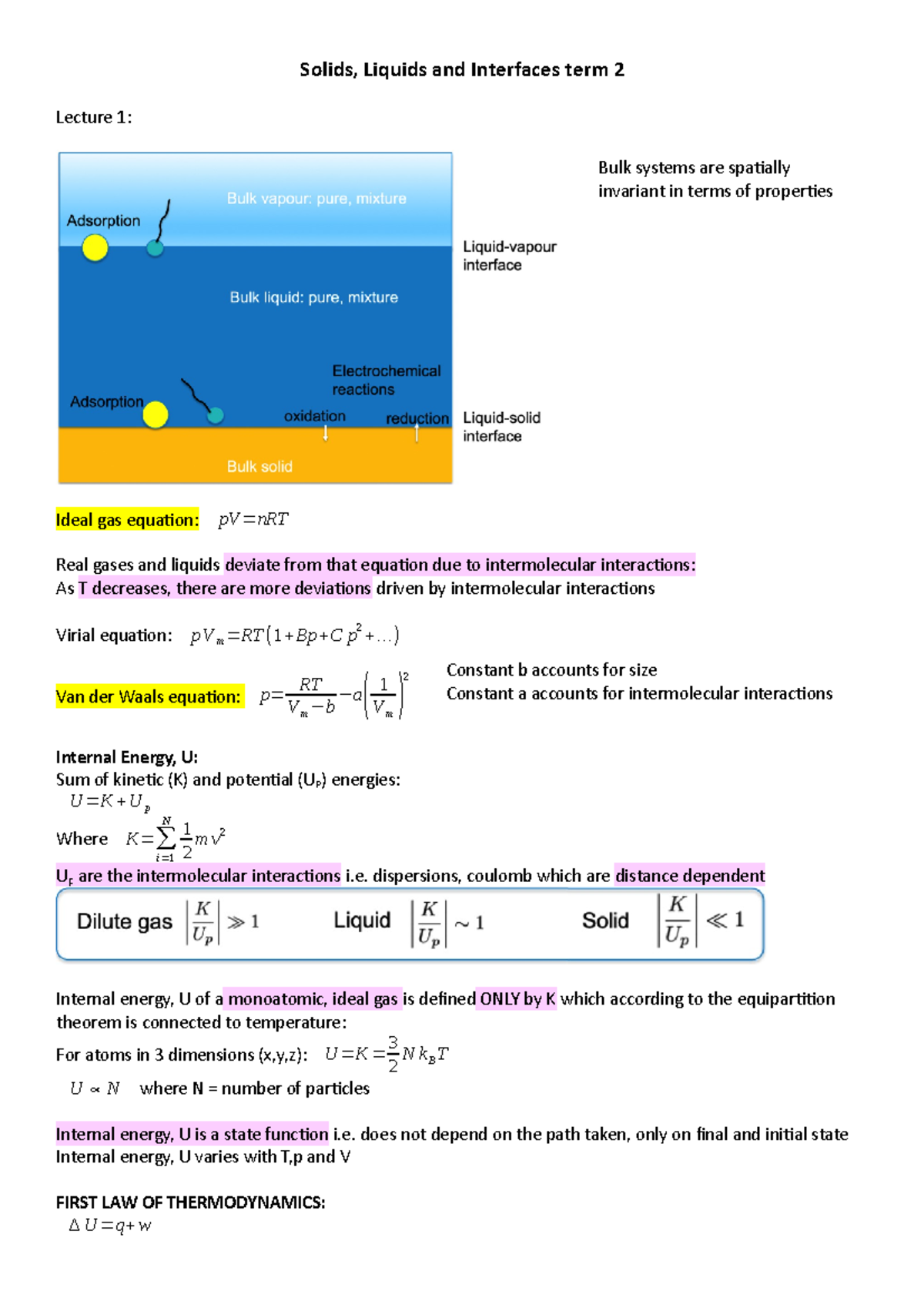 Solids Liquids and Interfaces - ..) Van der Waals equation: p= RT Vm−b ...