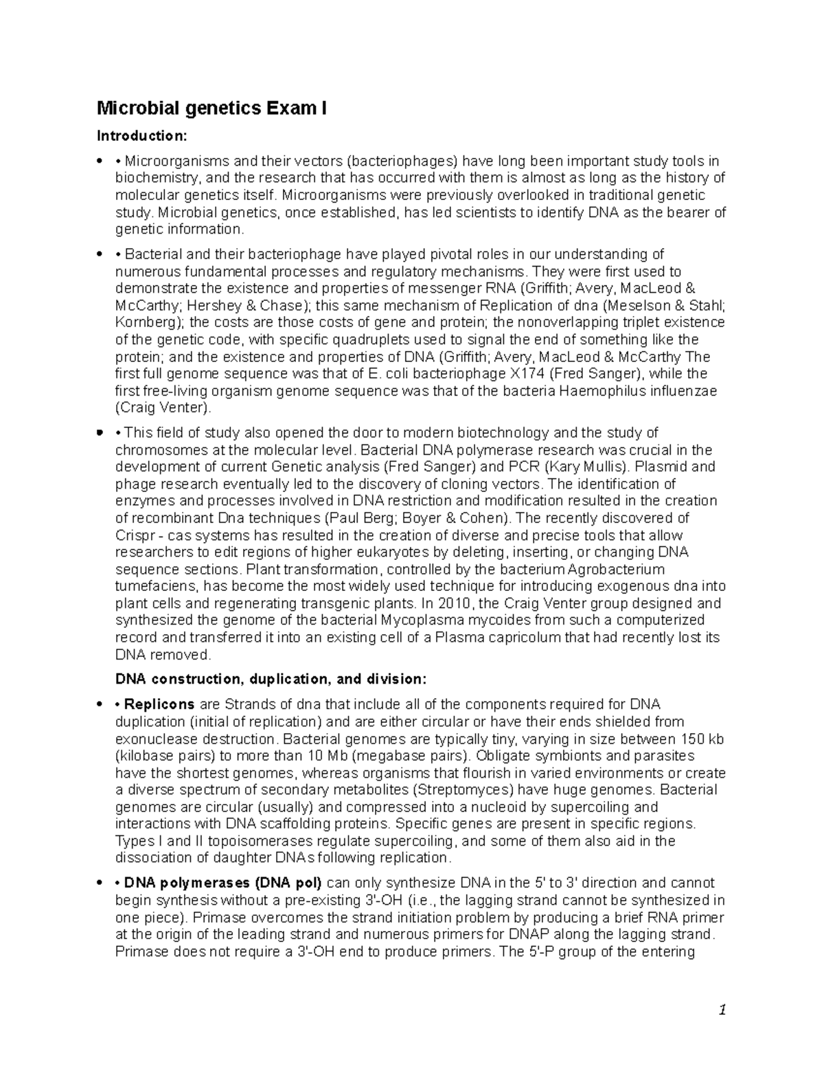 Microbial Genetic Exam 1 Microbial Genetics Exam I Introduction