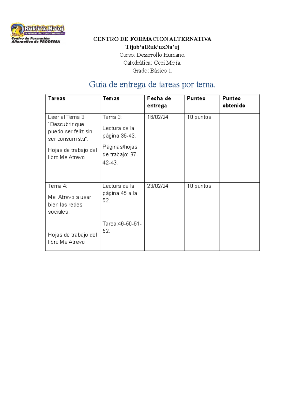 GUÍA DE Tareas POR TEMA B1 - CENTRO DE FORMACION ALTERNATIVA Tijob ...