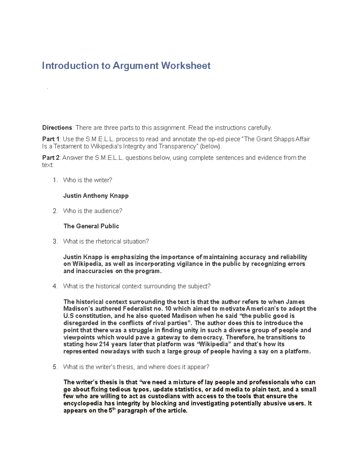 2.02 ap lang - Introduction to Argument Worksheet Directions: There are ...