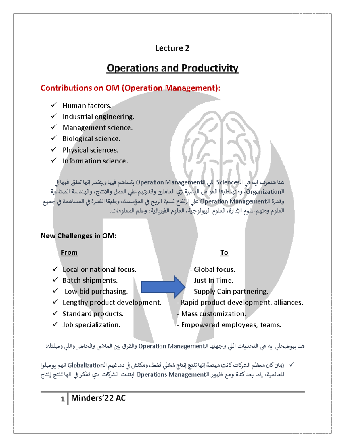 Lecture 2 - lolllll - Lecture 2 Operations and Productivity Contributions on OM (Operation - Studocu