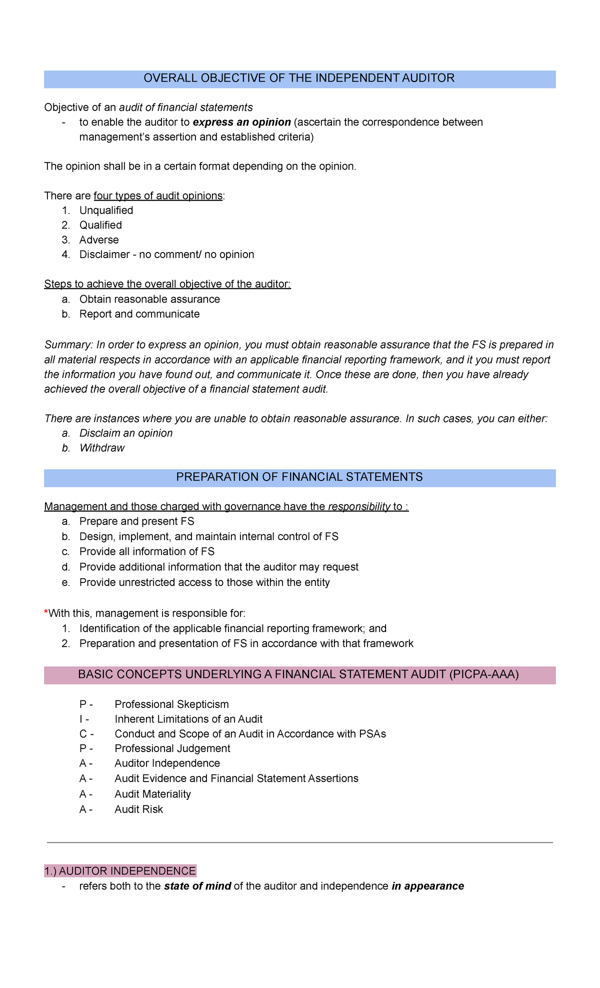 Overview of the Financial Statement Audit Process - OVERALL OBJECTIVE OF THE INDEPENDENT AUDITOR ...