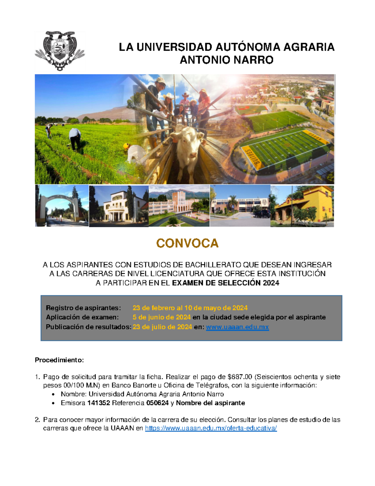 Convocatoria-Ingreso-2024 02 16 - LA UNIVERSIDAD AUTÓNOMA AGRARIA ...