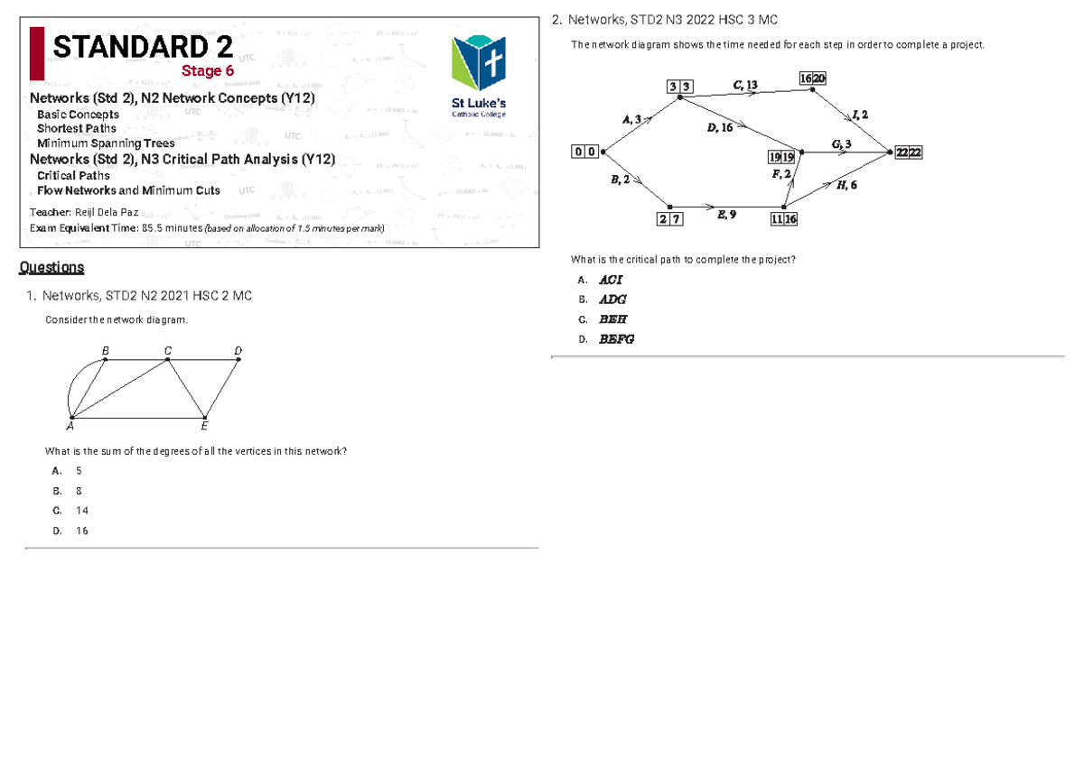Dela Paz - HSC past paper questions - 1. Networks, STD2 N2 2021 HSC 2 ...