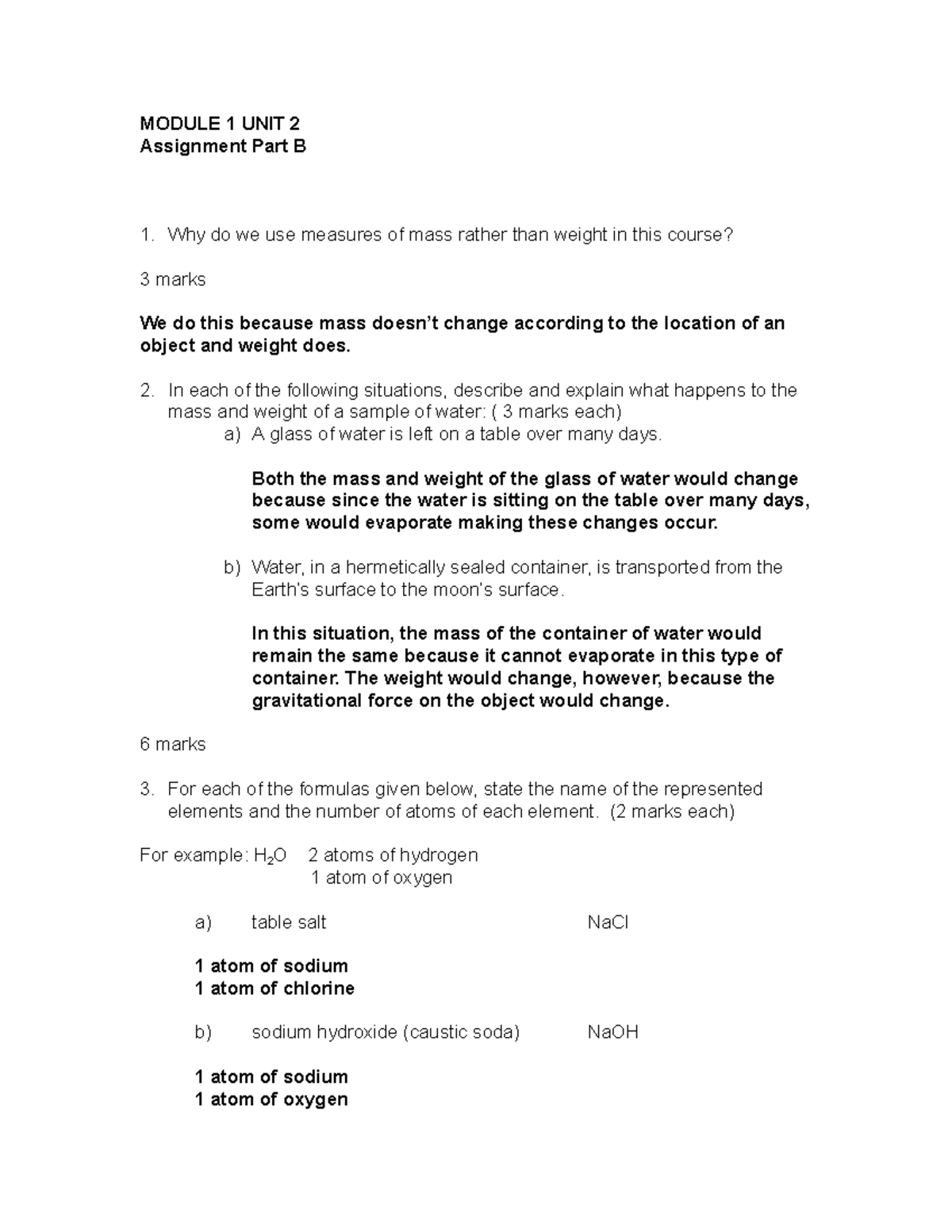Module 1 Unit 2 Assignment B - MODULE 1 UNIT 2 Assignment Part B Why do we use measures of mass ...
