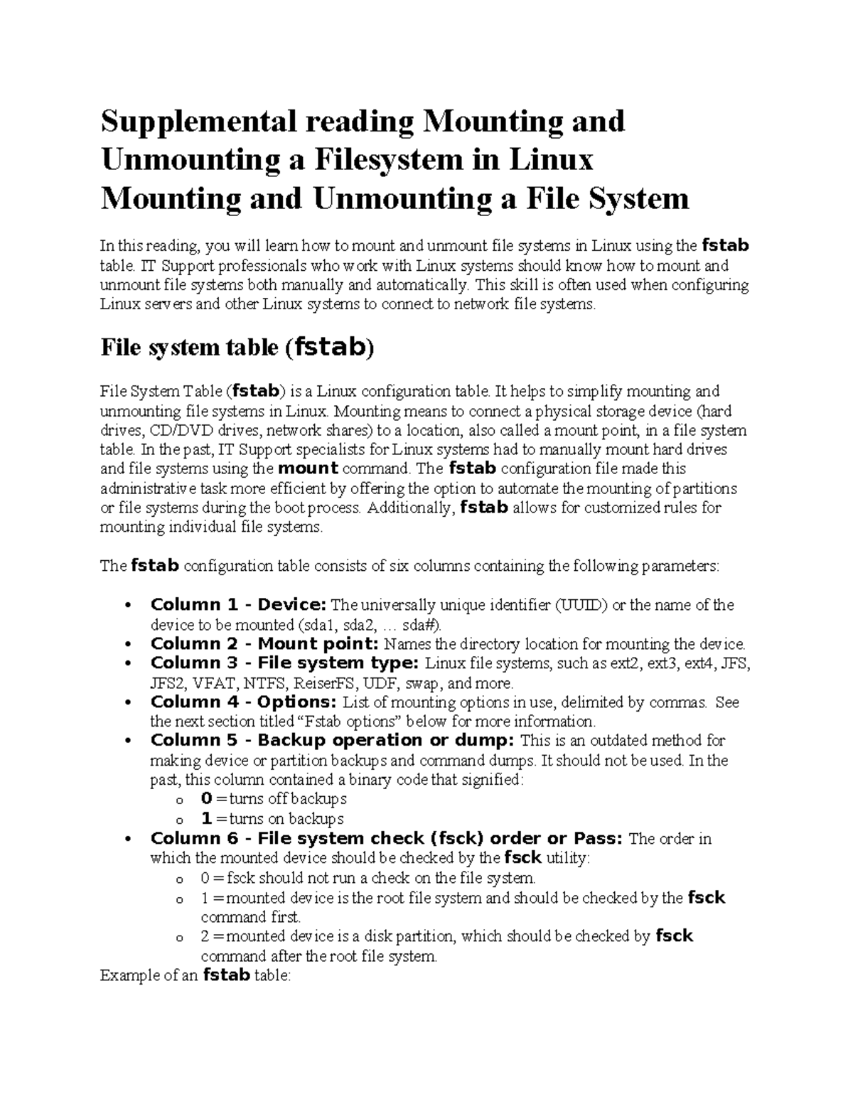 Windows and linux processes - Supplemental reading Mounting and ...