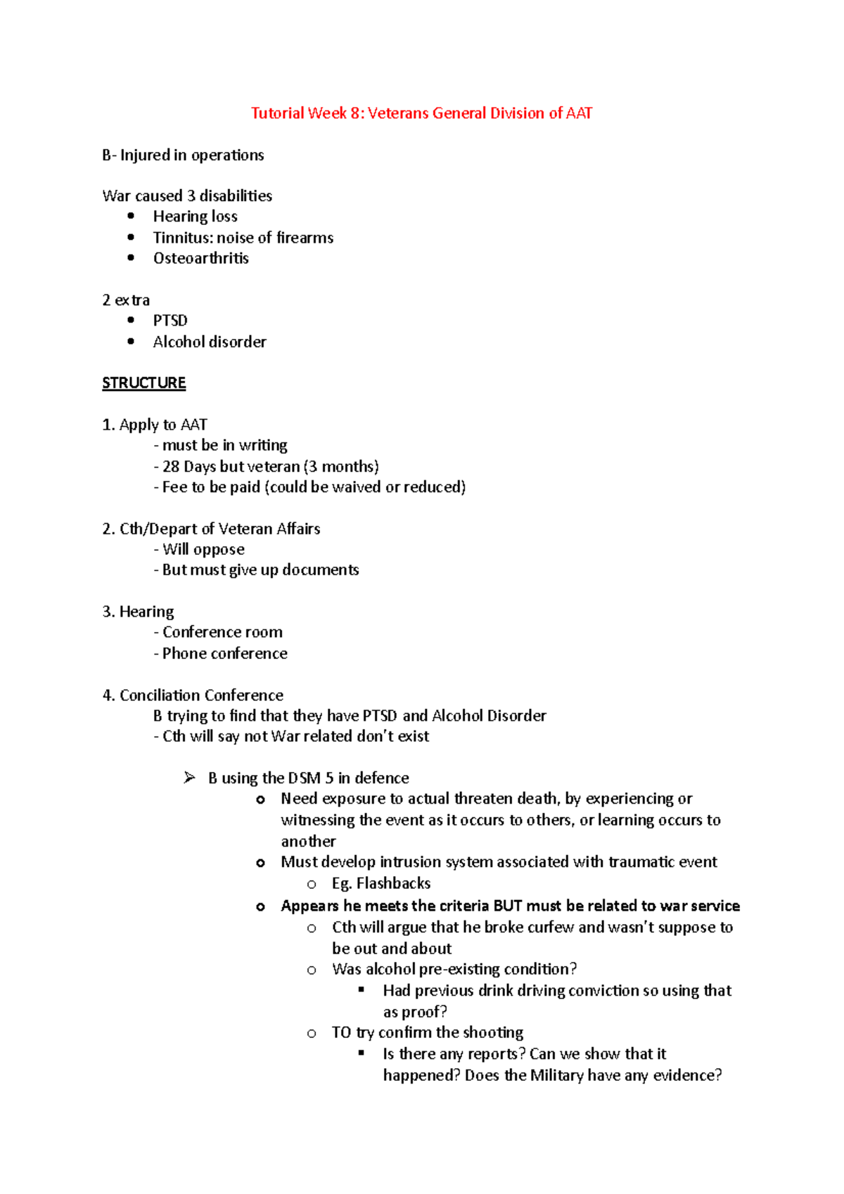 Tutorial Week 8 Admin - Summary Material - Tutorial Week 8: Veterans ...